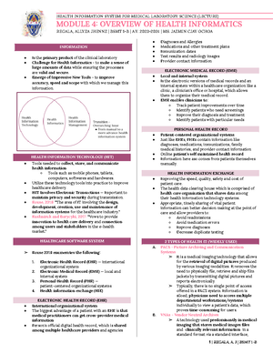 HIS Lab Module 1 - HIS MODULE 1 LECTURE BY MICHELLE YAMBAO | MT-1B 1 ...