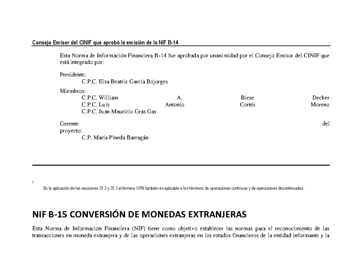 Nif B 15 Nif B15 2023 Consejo Emisor Del Cinif Que Aprobó La