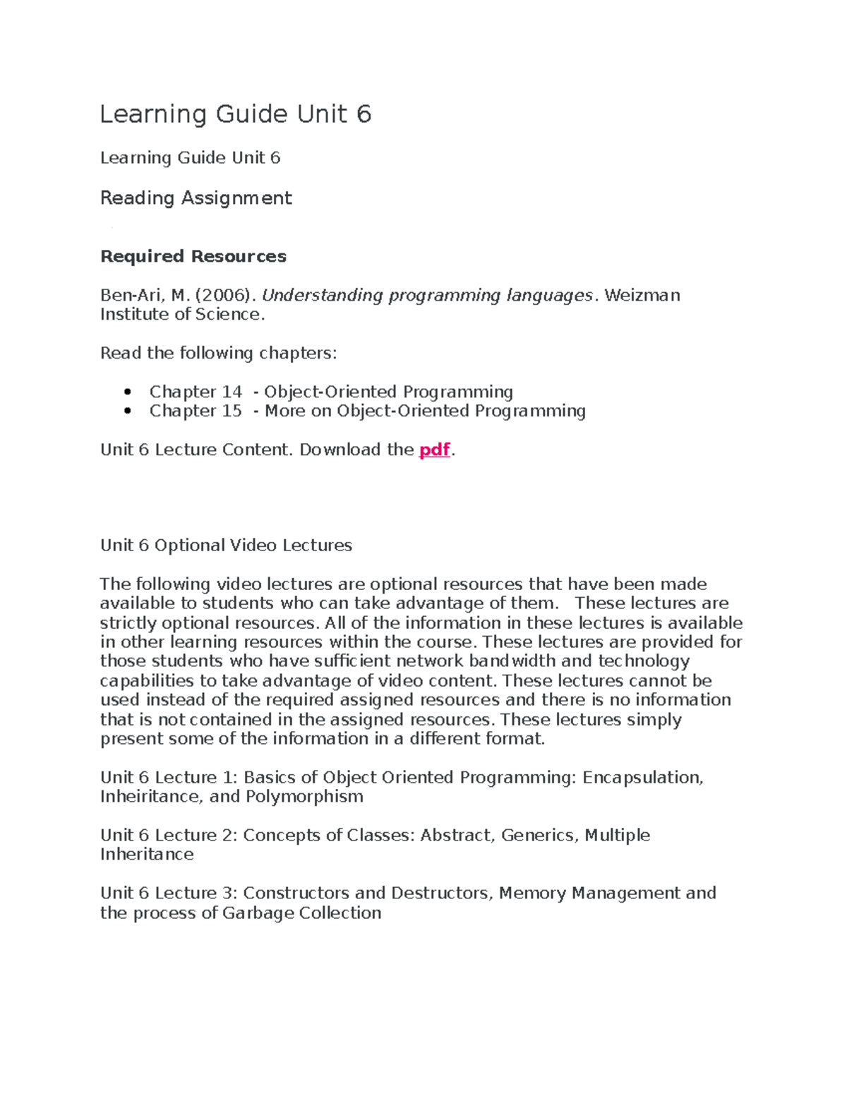 Learning Guide Unit 6 cs4402 - Learning Guide Unit 6 Learning Guide Unit 6 Reading Assignment ...