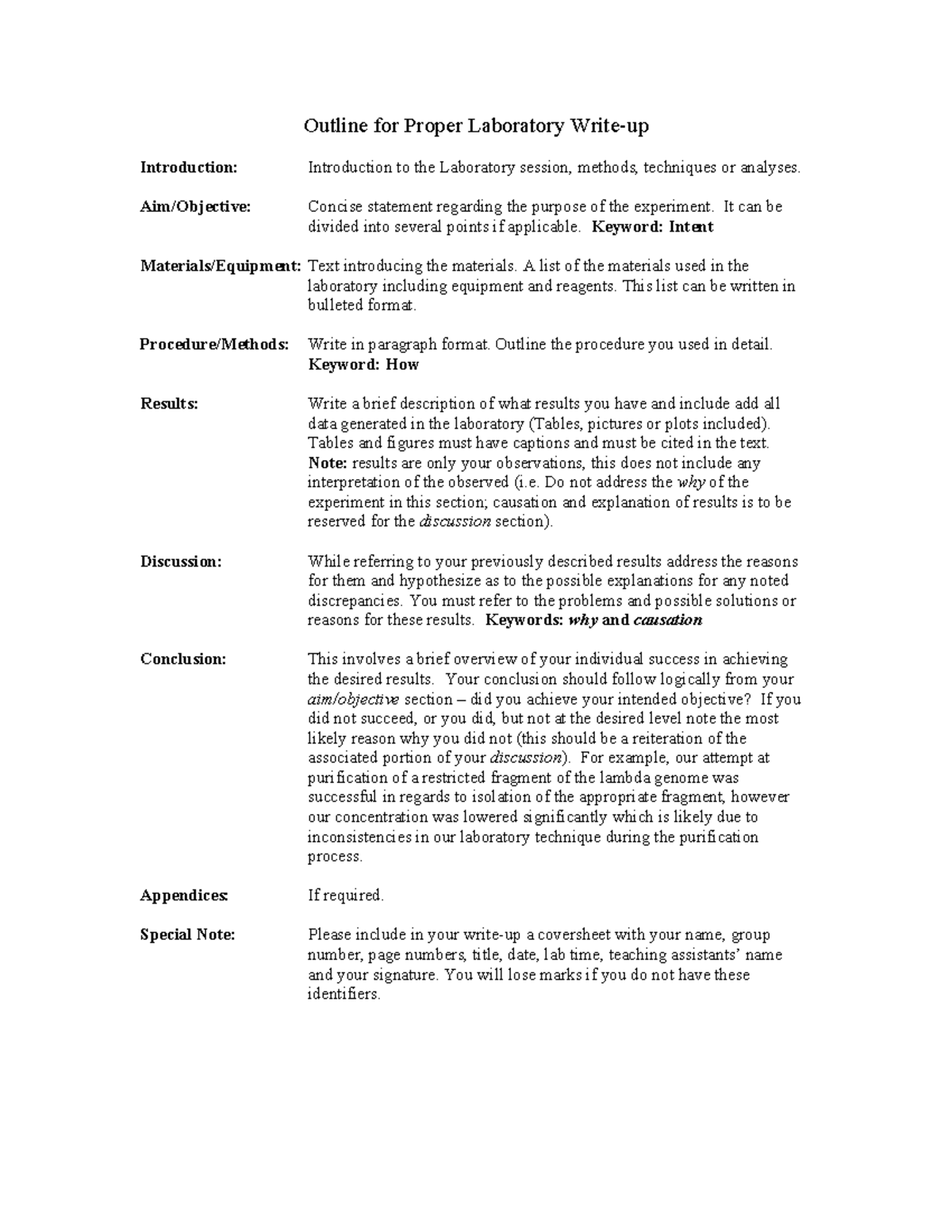 outline for the Laboratory Report 2022NSC - Outline for Proper ...