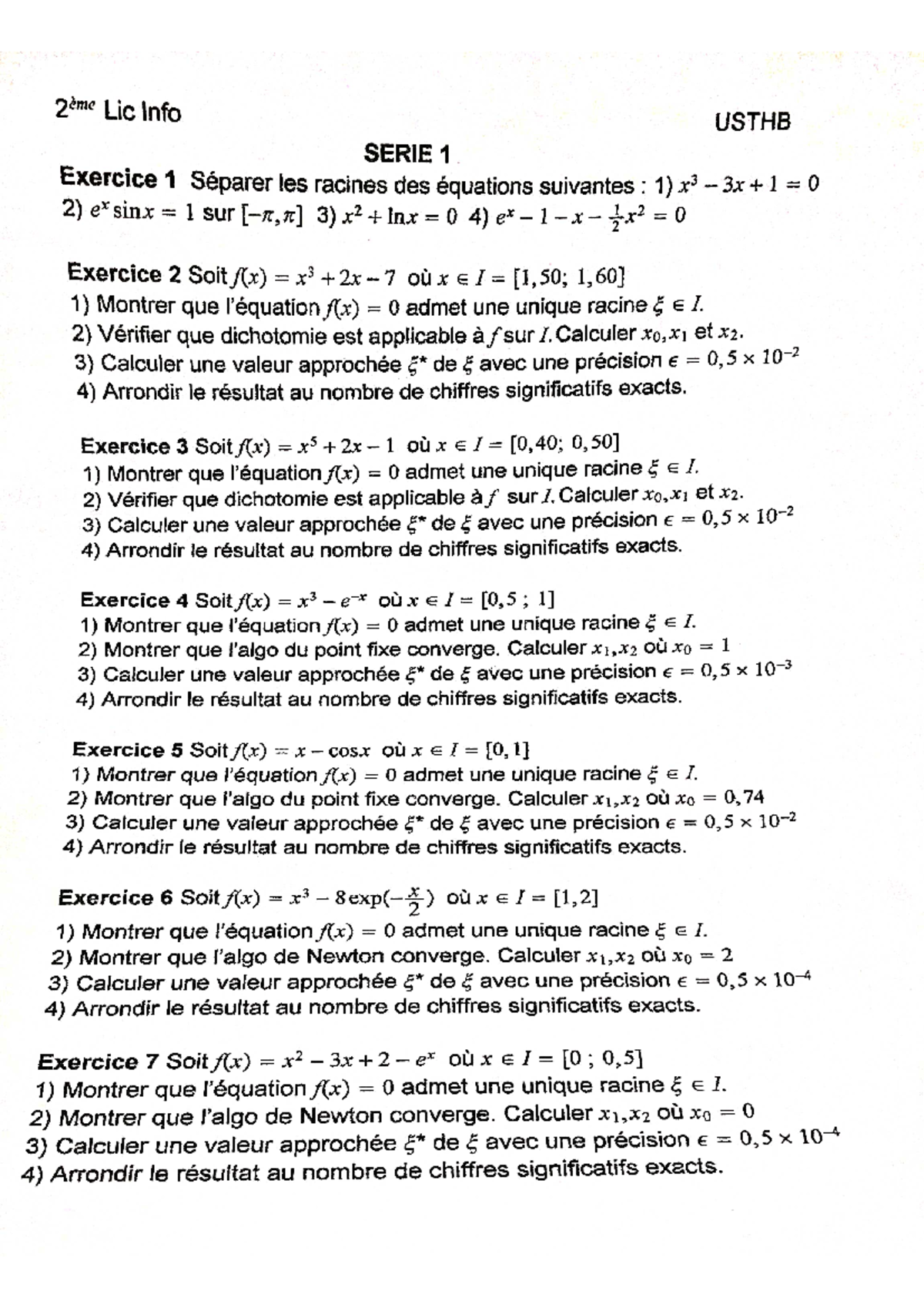 Série 1 - calcul numeric - Studocu