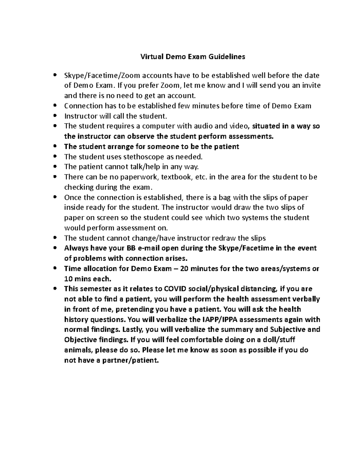 Virtual Demo Exam Guidelines - If you prefer Zoom, let me know and I ...