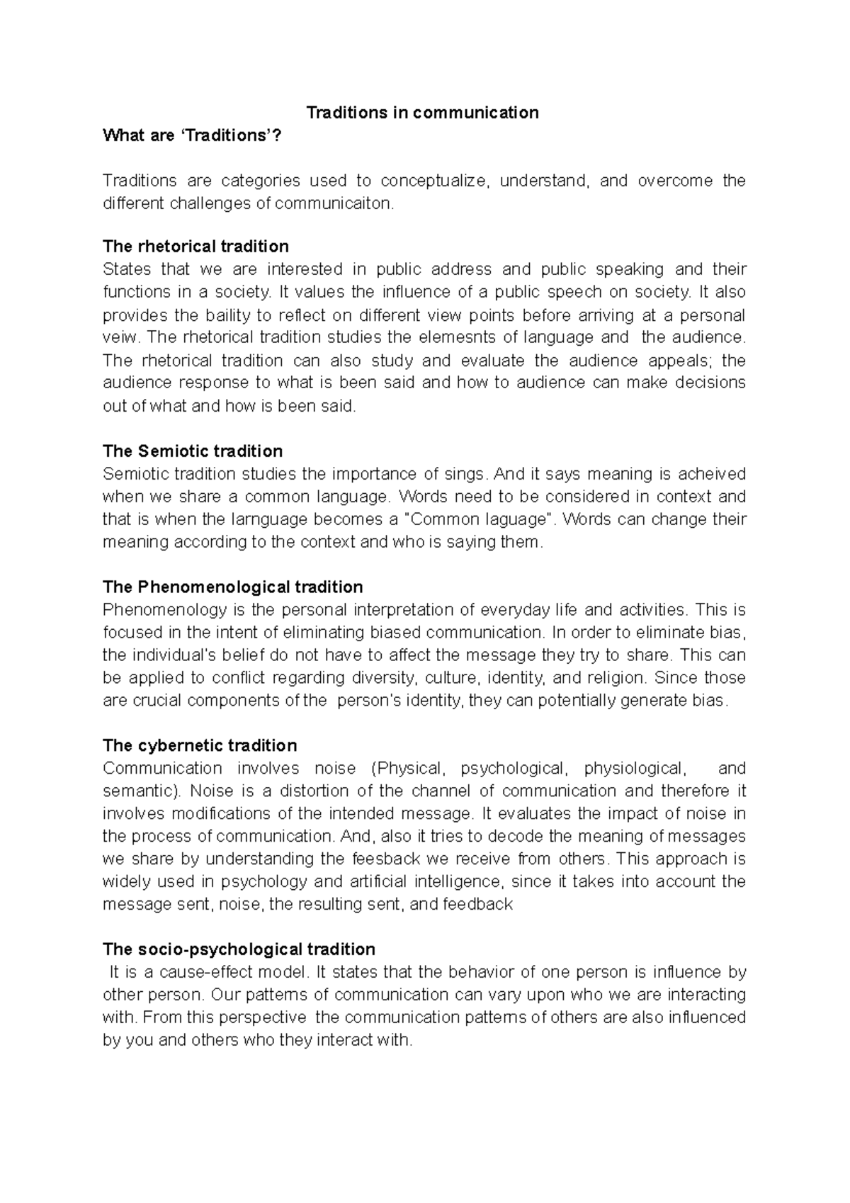 Traditions in communication - The rhetorical tradition States that we ...