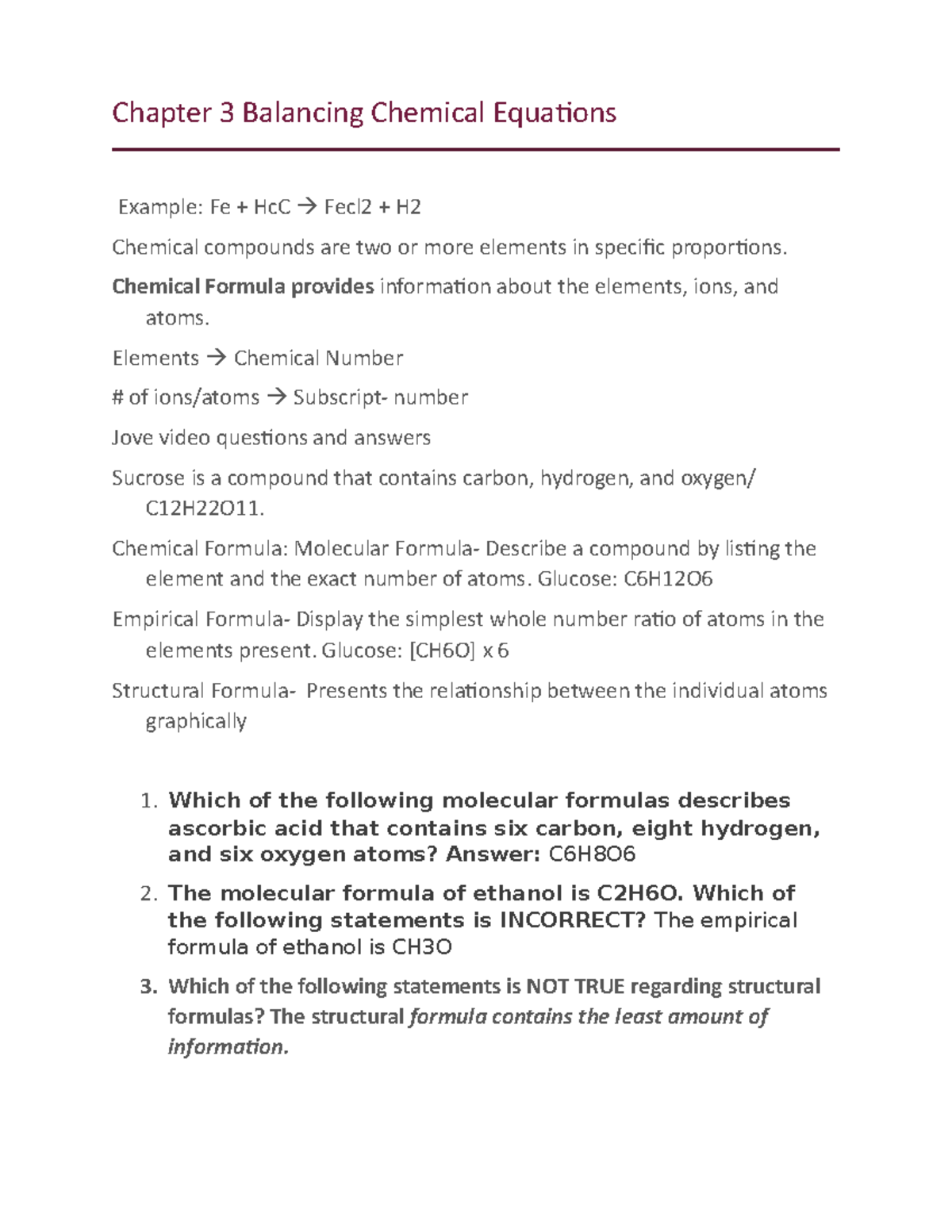 Chapter 3 Balancing Chemical Equations - Chapter 3 Balancing Chemical ...