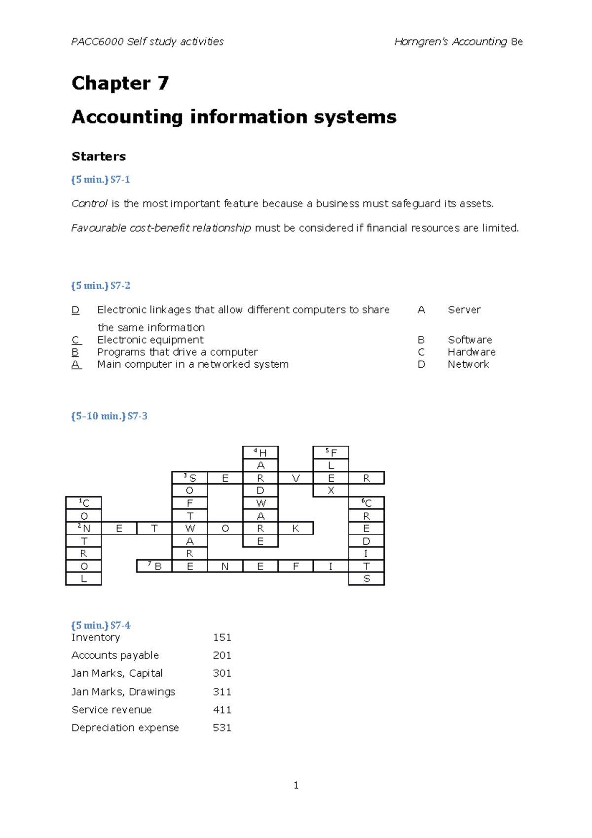 Topic 7 solution Self Study - Chapter 7 Accounting information systems ...