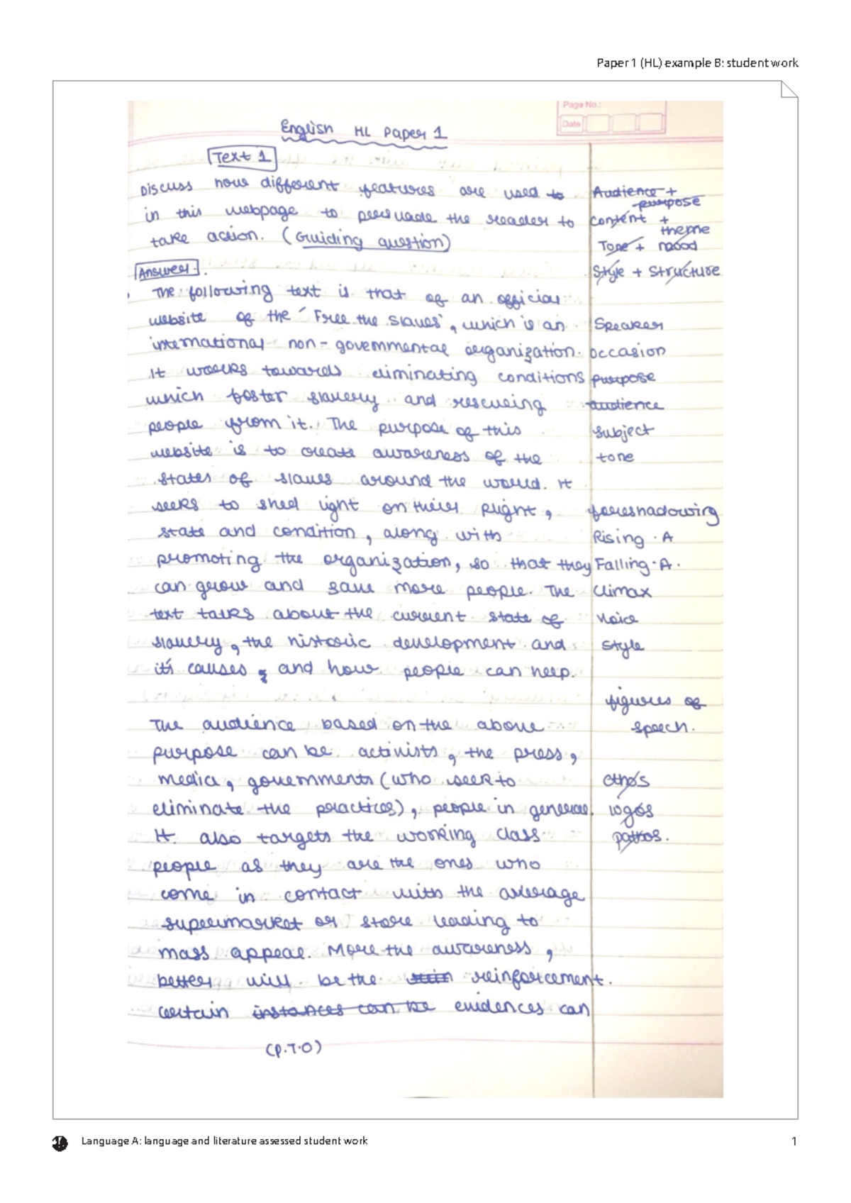 LL P1 example B en - sample answer - English A: Language and Literature ...