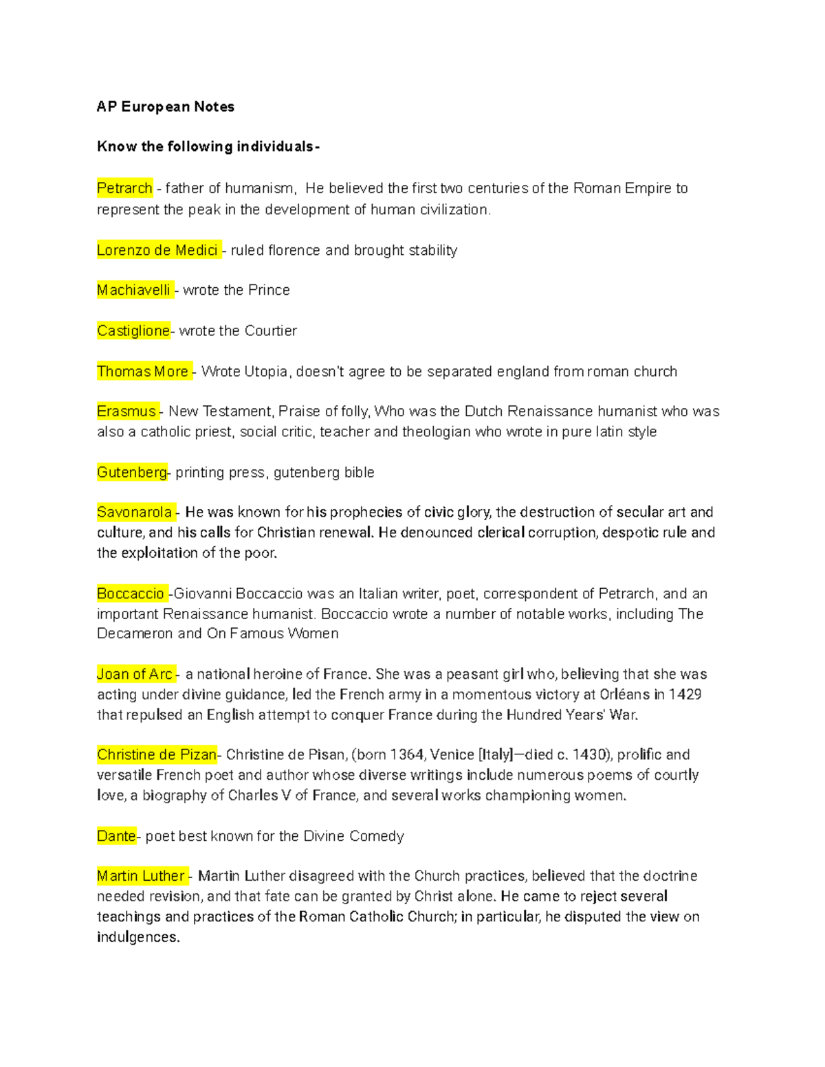 AP European History Notes - AP European Notes Know the following ...