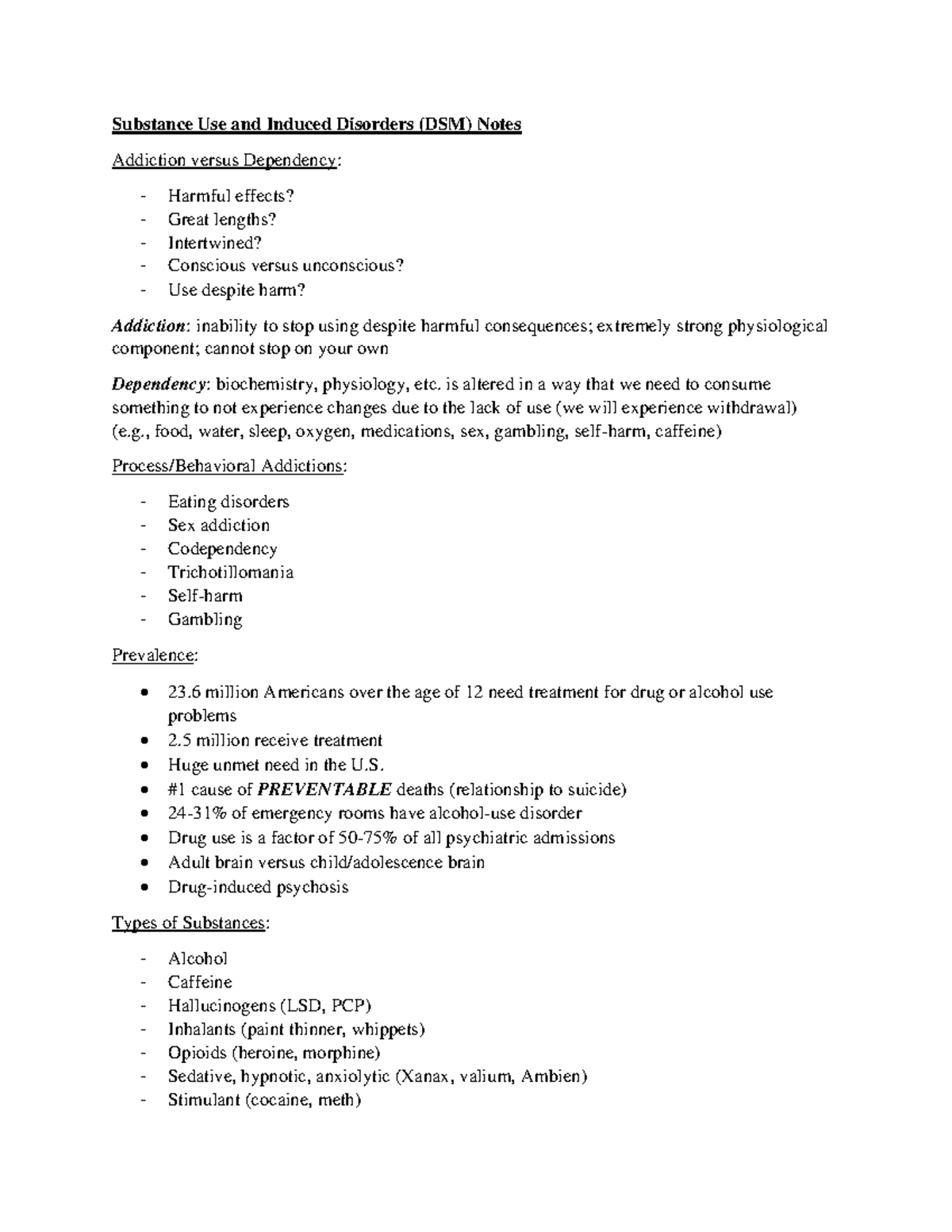 Substance Use Disorders - Substance Use and Induced Disorders (DSM ...