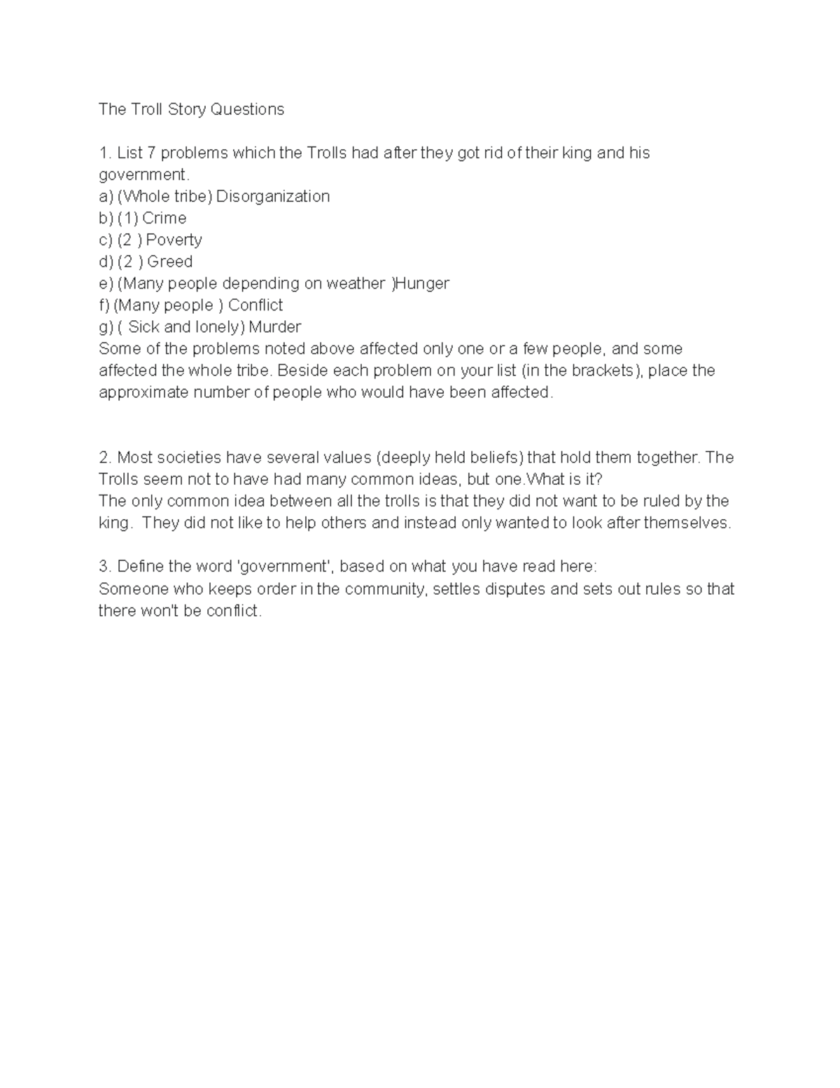 The Troll Story Questions - The Troll Story Questions List 7 problems ...