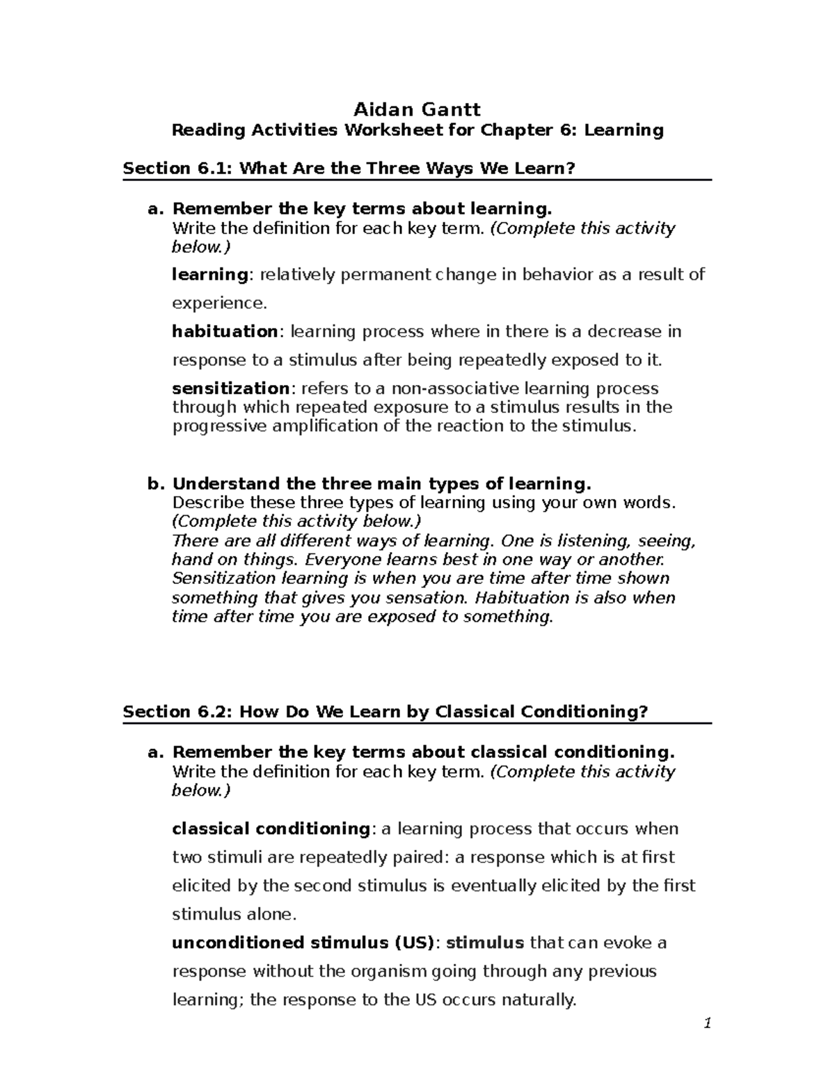 Chapter 6 (done) graded well - Aidan Gantt Reading Activities Worksheet ...