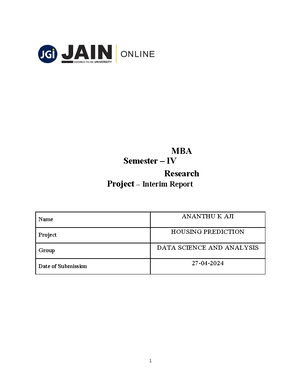 Interim Report Research Project Report Template - MBA Semester – IV ...