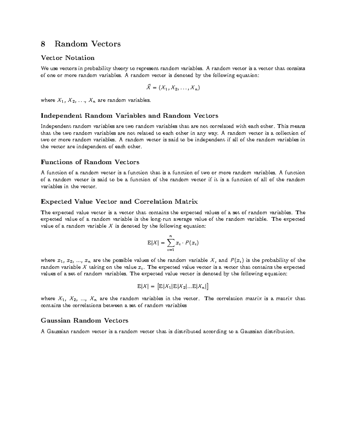 Probability and Signal Analysis, Chapter 8 - 8 Random Vectors Vector Notation We use vectors in ...