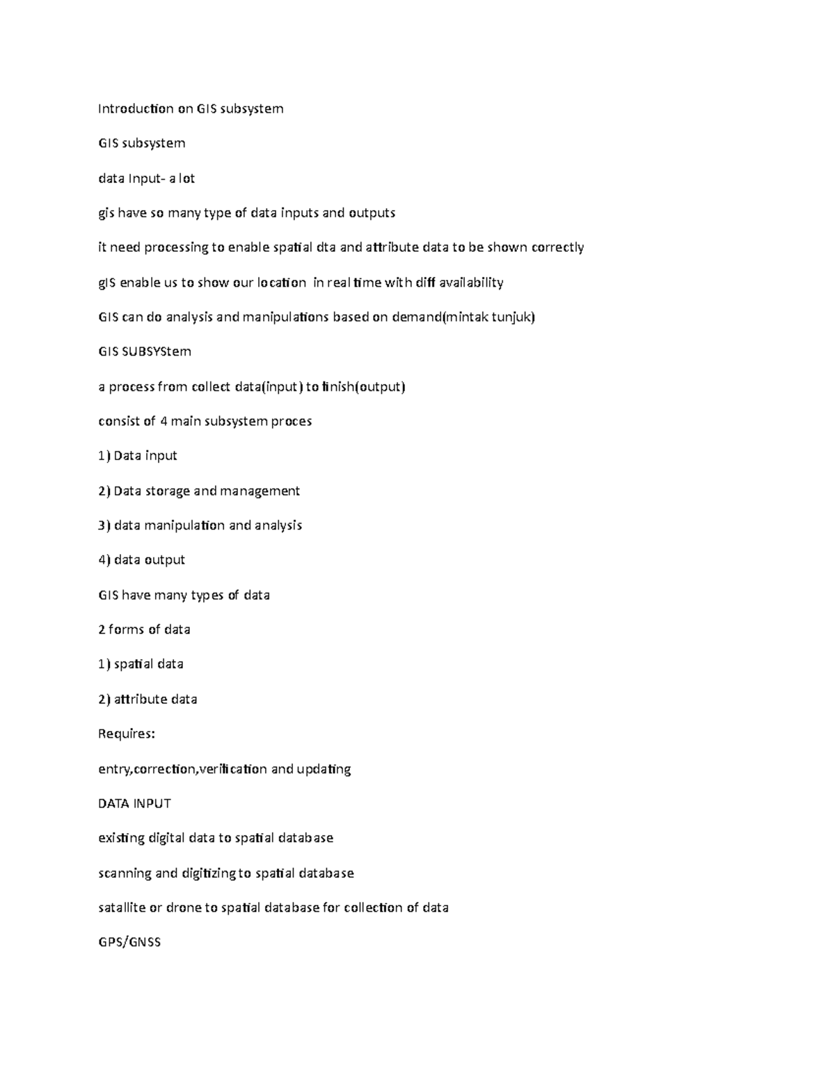 Data input - Introducion on GIS subsystem GIS subsystem data Input- a ...