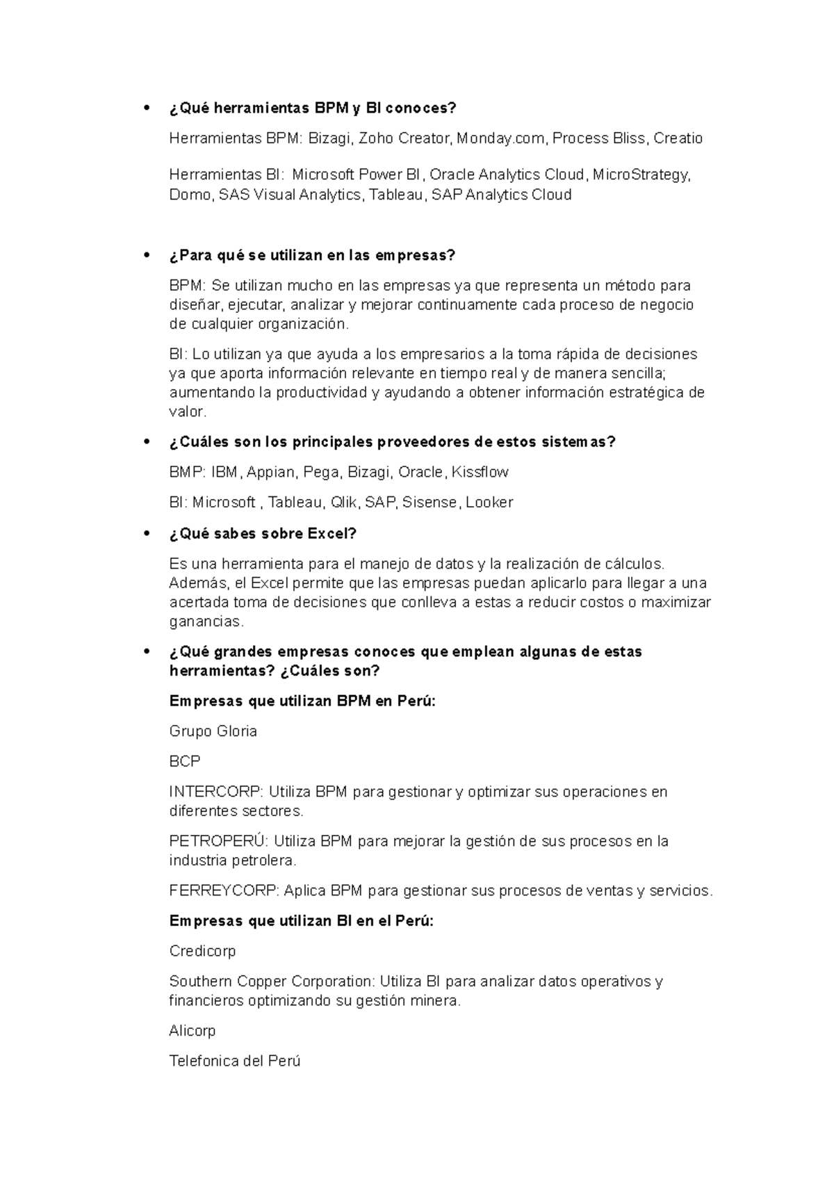 BPM Y BI - BPM Y BI - ¿Qué herramientas BPM y BI conoces? Herramientas ...