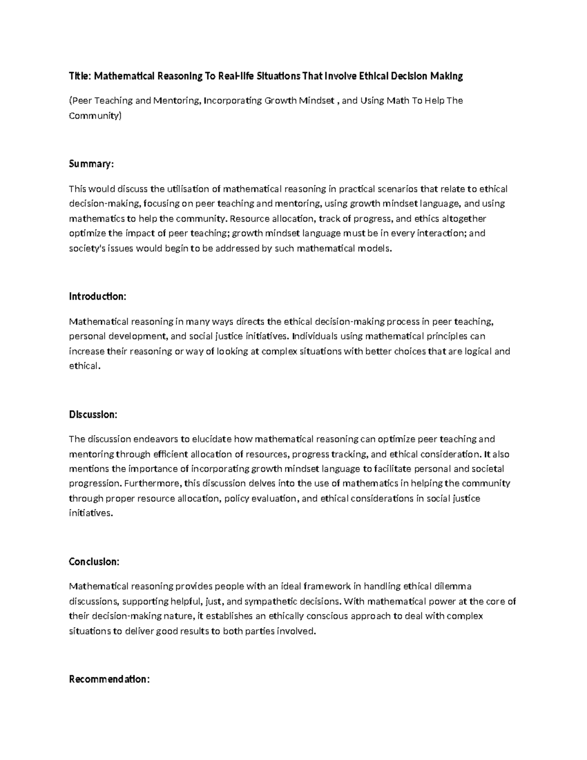 MATH1 - For Teaching Math - Title: Mathematical Reasoning To Real-life ...