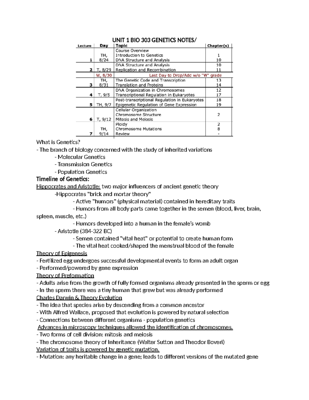 UNIT 1 BIO 303 Genetics Notes - UNIT 1 BIO 303 GENETICS NOTES/ What is ...