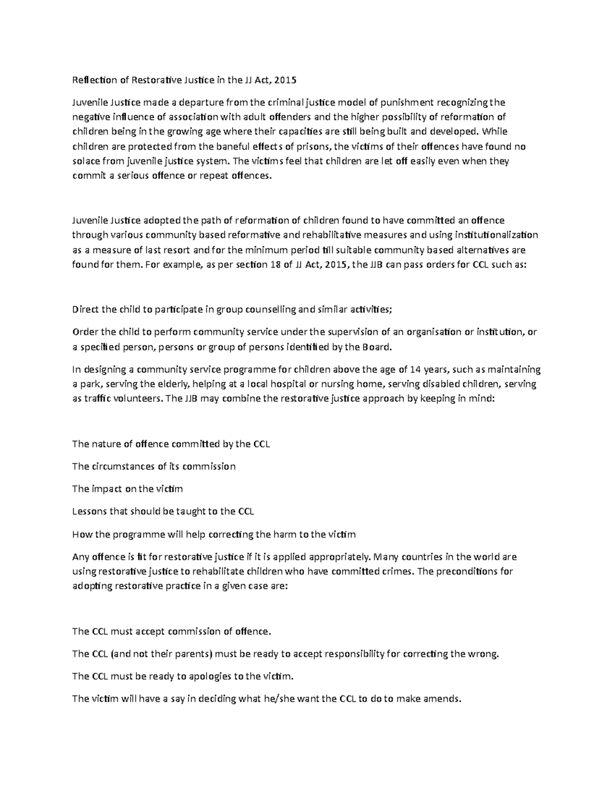 Restorative justice juvenile 2019 1 BCL0015 - Reflection of Restorative ...