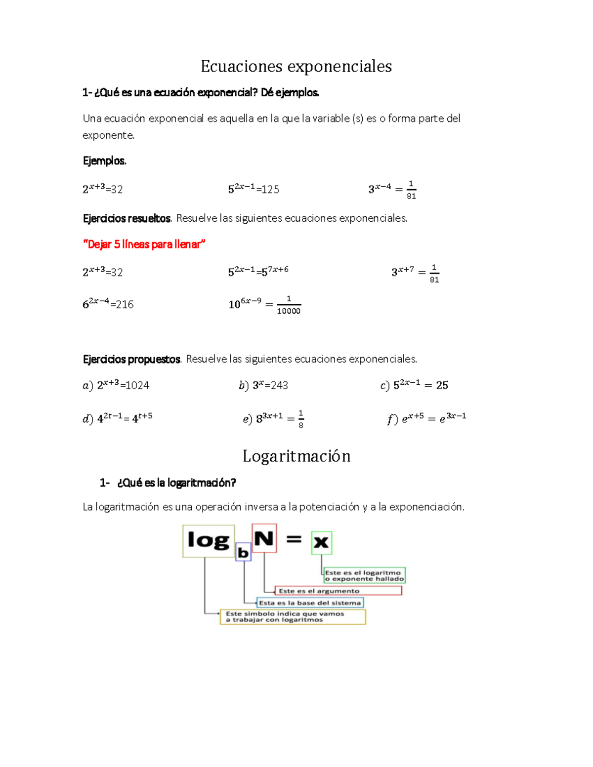 Ecuaciones Exponenciales Y Logaritmicas Adaptado Ecuaciones