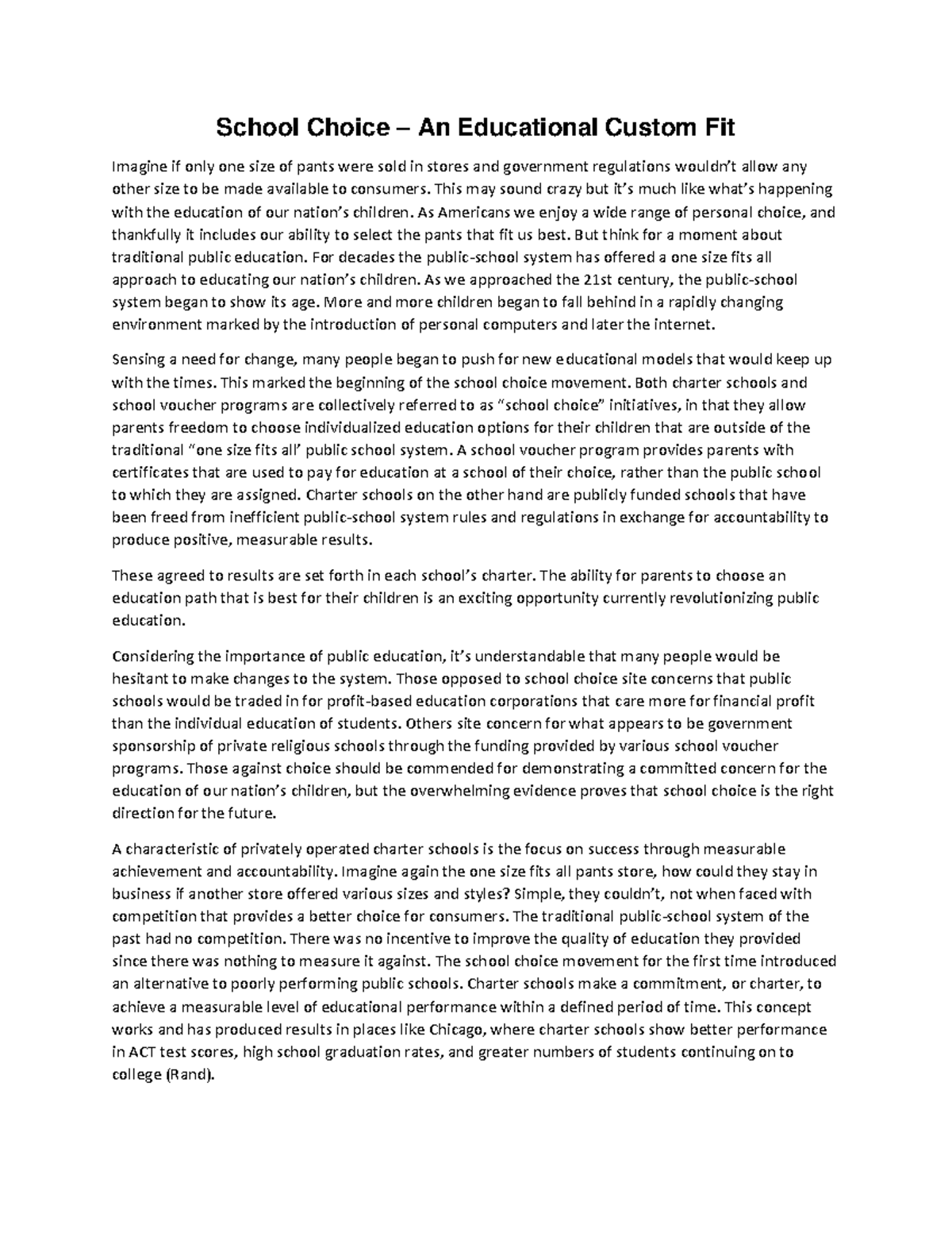 Argumentative essay example for high school - School Choice – An ...