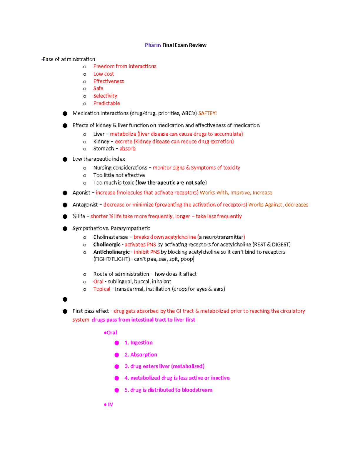 Pharm Final Exam Review 3 - Pharm Final Exam Review Ease of ...