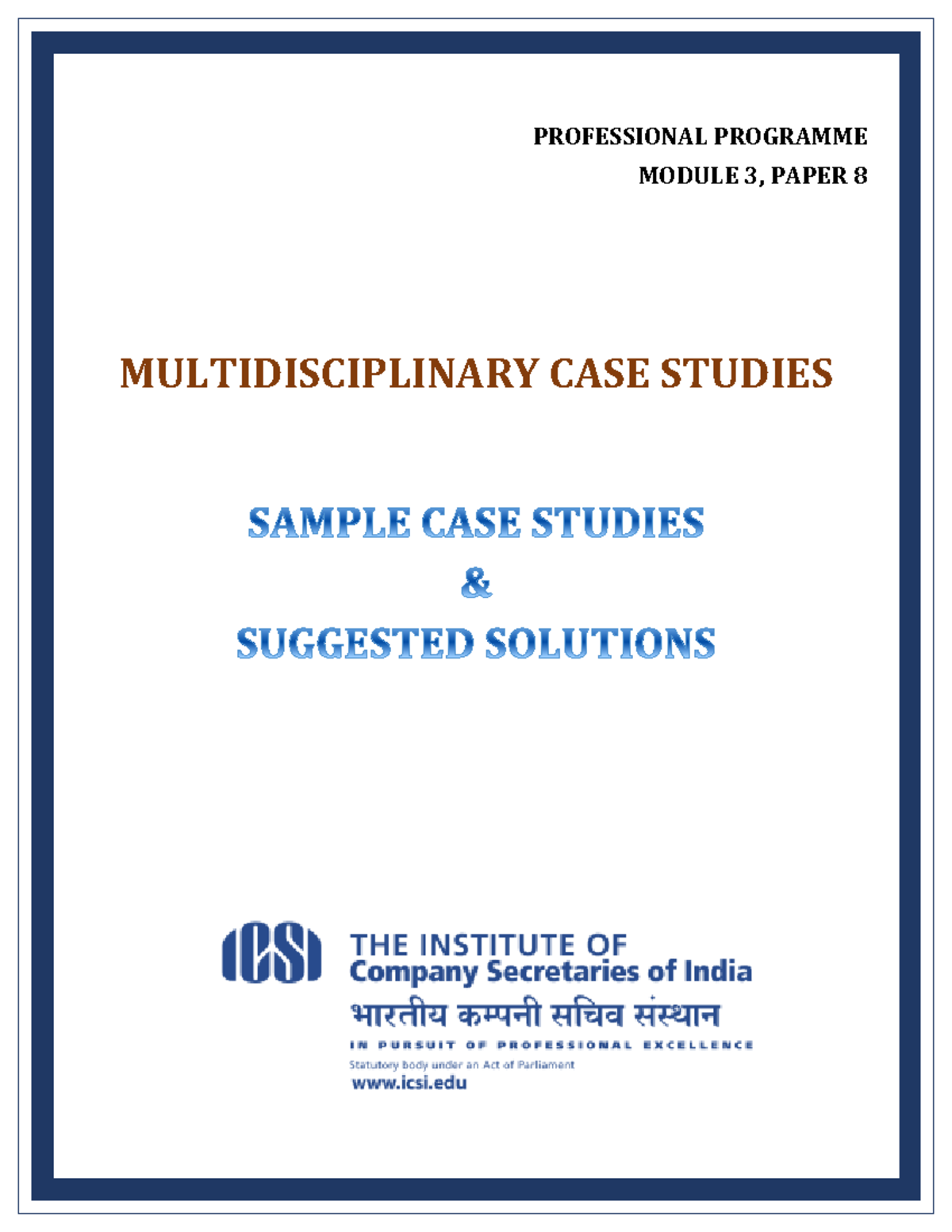 Sample CASE Studies MCS - PROFESSIONAL PROGRAMME MODULE 3, PAPER 8 ...