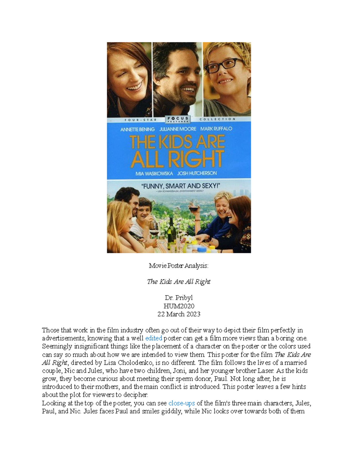 Poster analysis - Movie Poster Analysis: The Kids Are All Right Dr ...