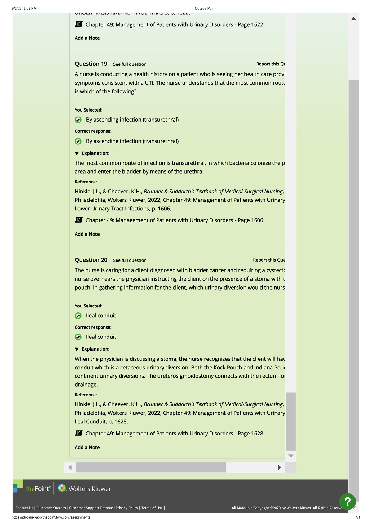 Urinary 5coursepoint - prep u quizzes - 9/3/22, 3:59 PM Course Point ...