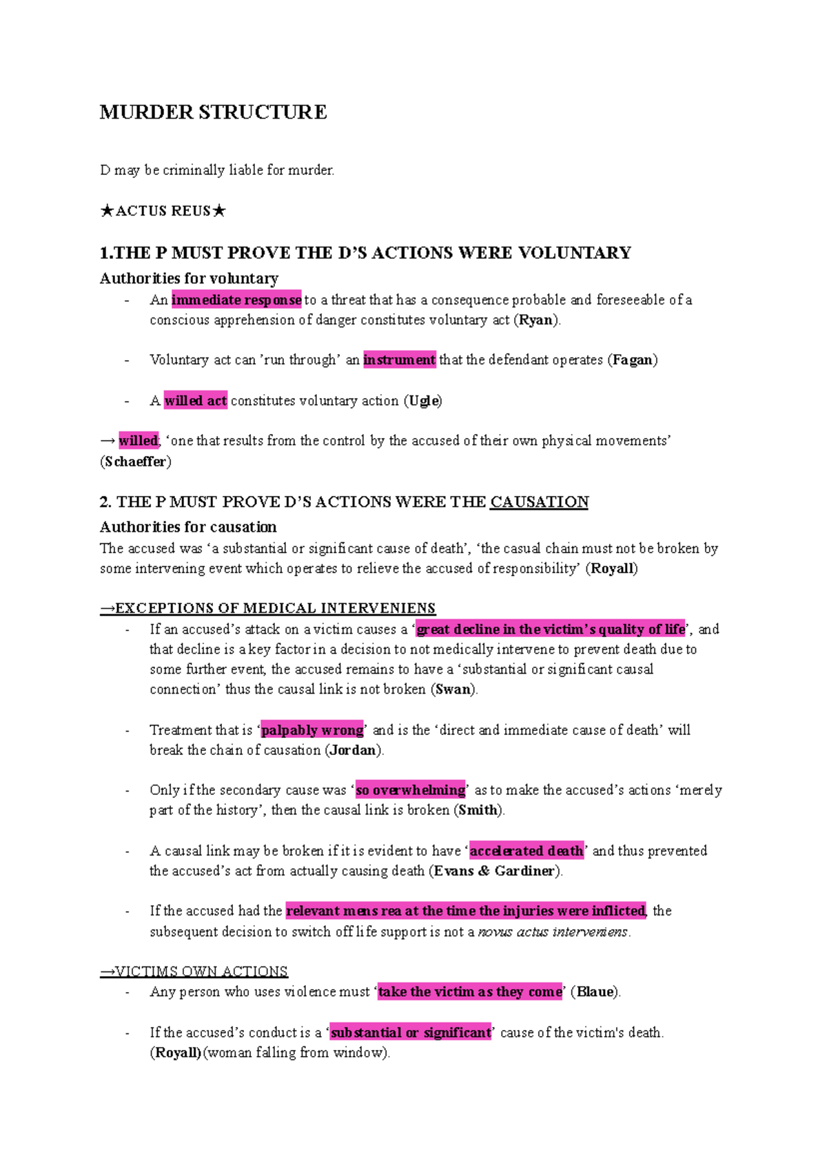 CRIM EXAM Notes - MURDER STRUCTURE D may be criminally liable for ...