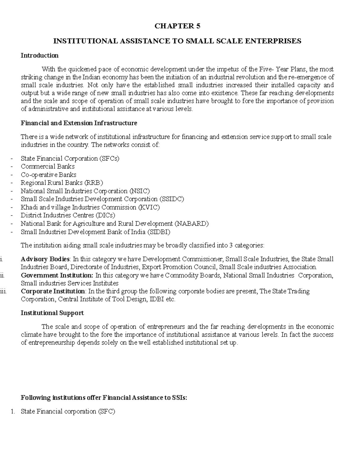 Unit 5 - Lecture notes 5 - CHAPTER 5 INSTITUTIONAL ASSISTANCE TO SMALL ...