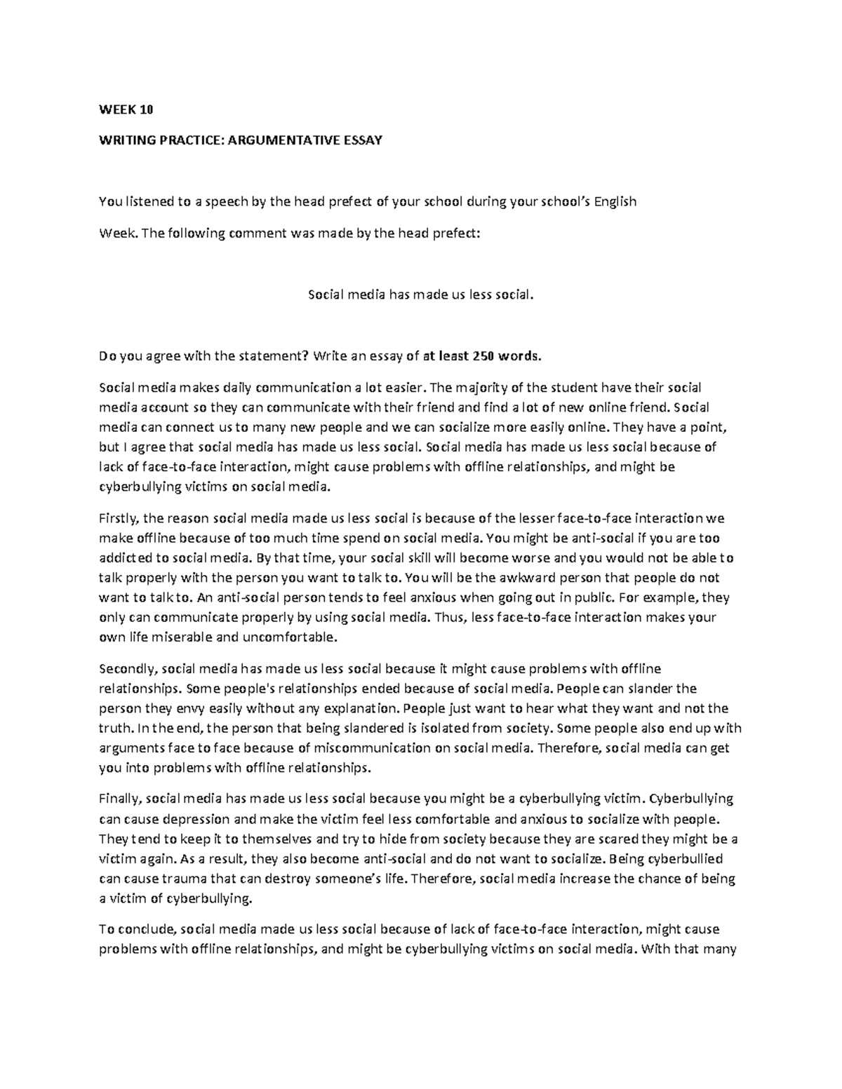 Arguumentative Essay Did Social Media Make Us Less Social Foundation