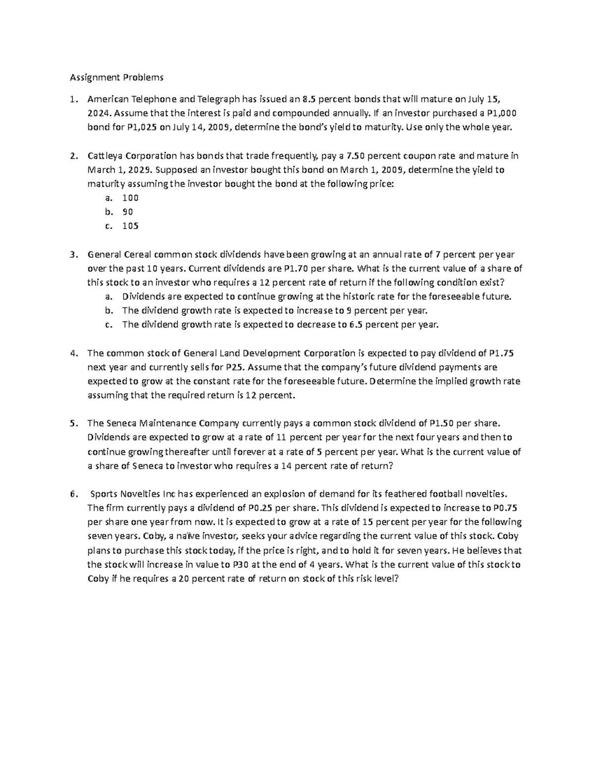 Assignment Problems Notes Assignment Problems American Telephone And Telegraph Has Issued An 