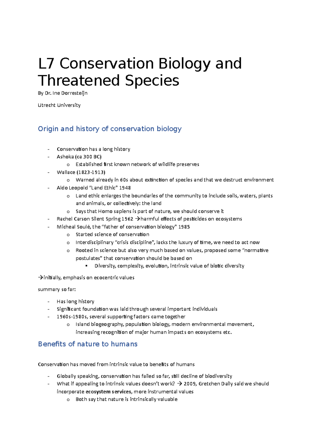 L7 Conservation Biology and Threatened Species - Ine Dorresteijn ...