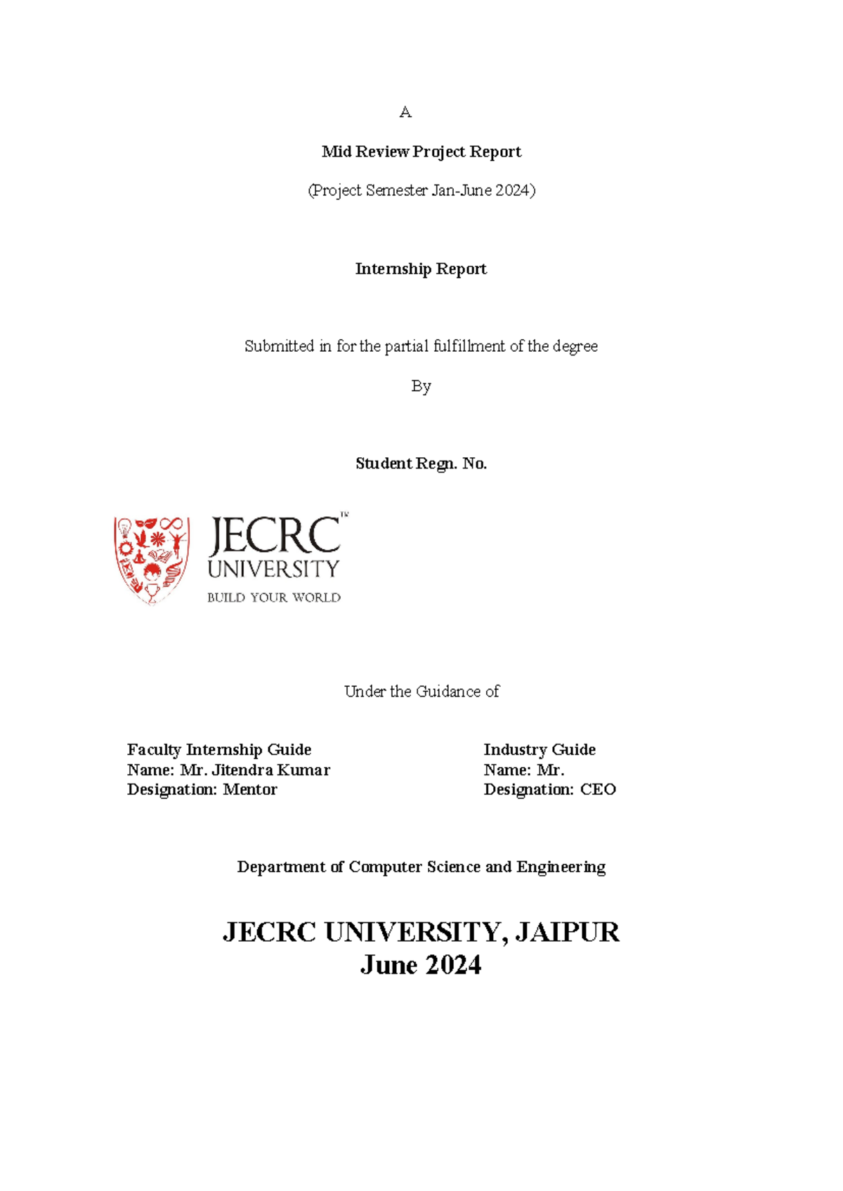 Mid Review Presentation Report Format - A Mid Review Project Report ...