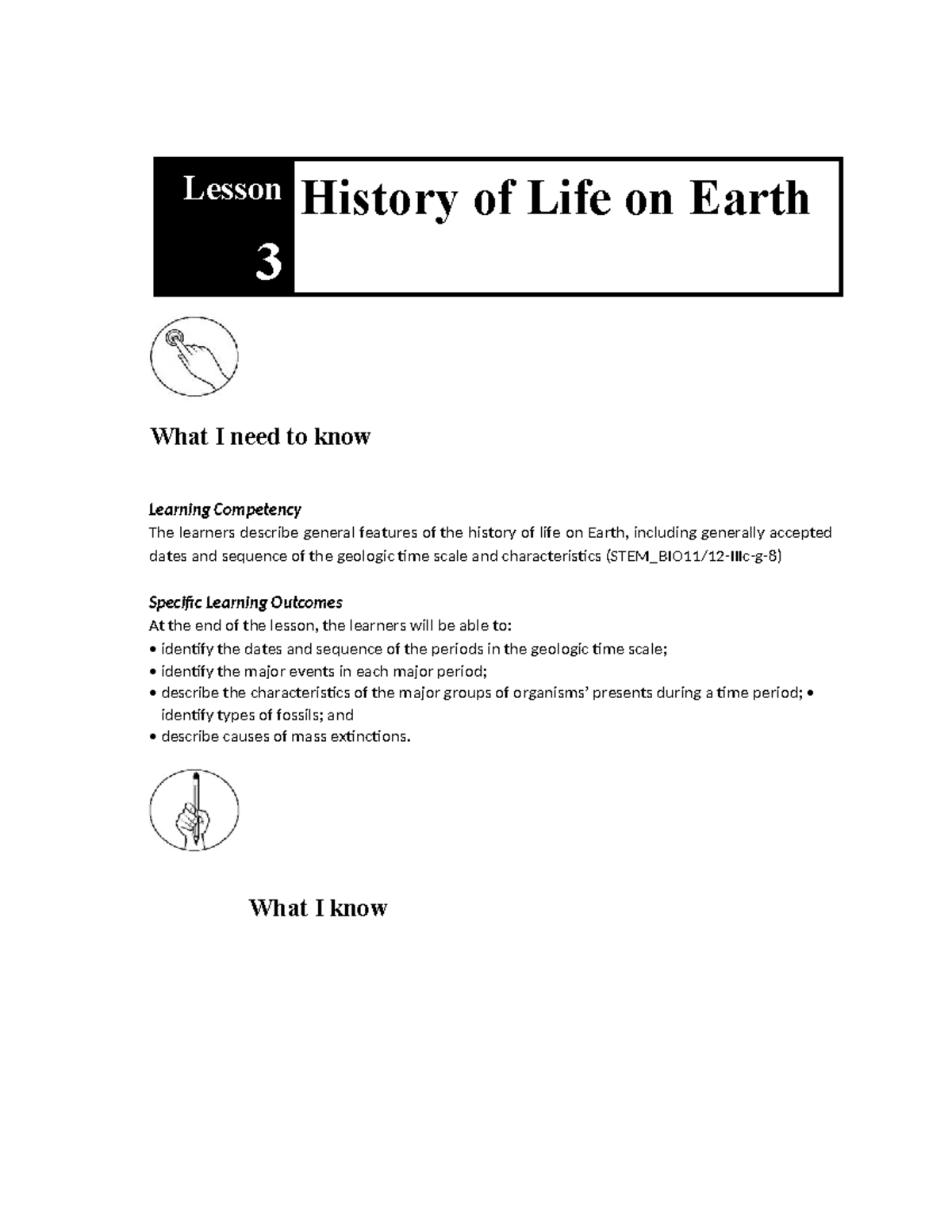 Lesson 3&4 - Lecture notes - Lesson 3 History of Life on Earth What I ...