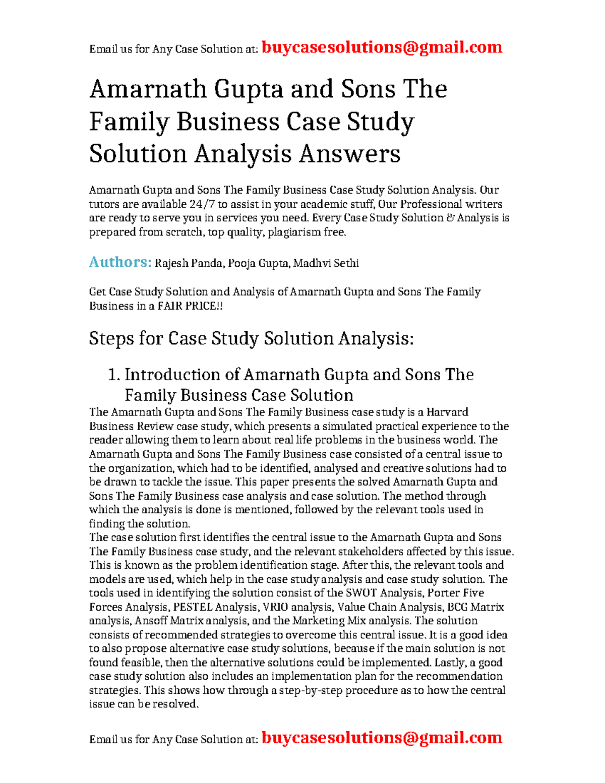 Case Solution Amarnath Gupta and Sons The Family Business - Amarnath ...