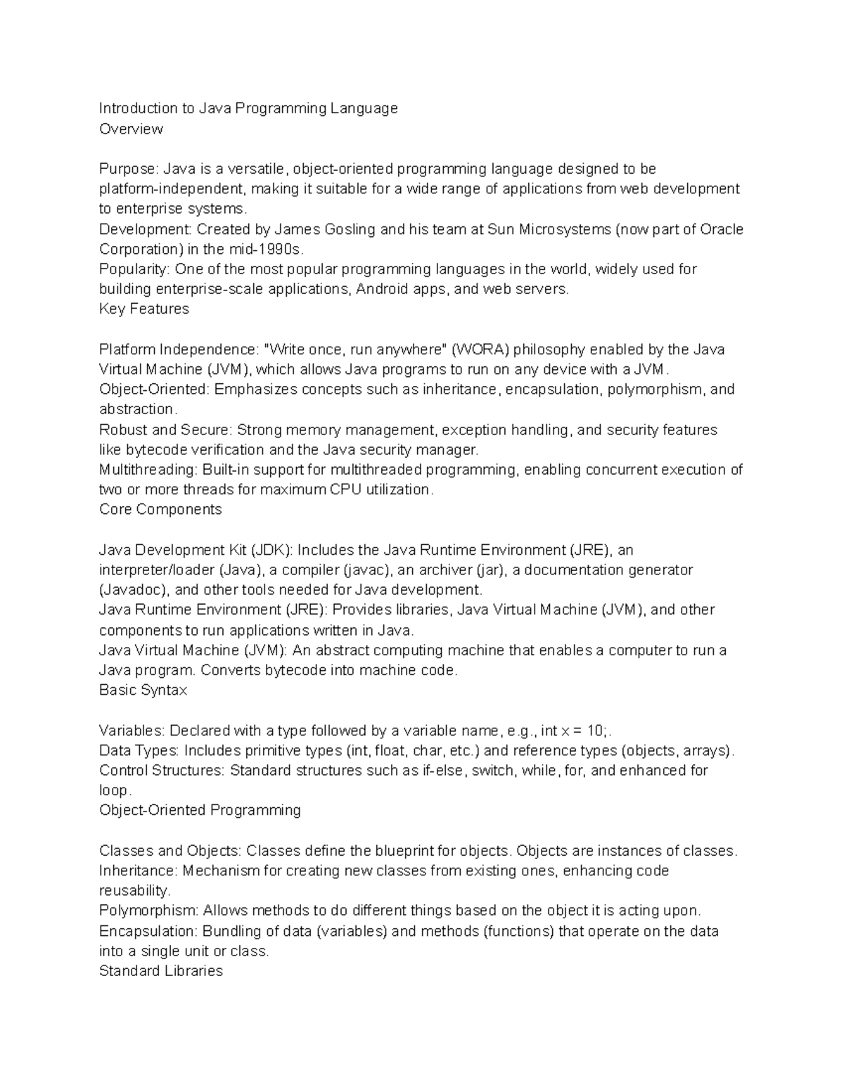 Java notes - Summary Foundations of Programming - Introduction to Java ...