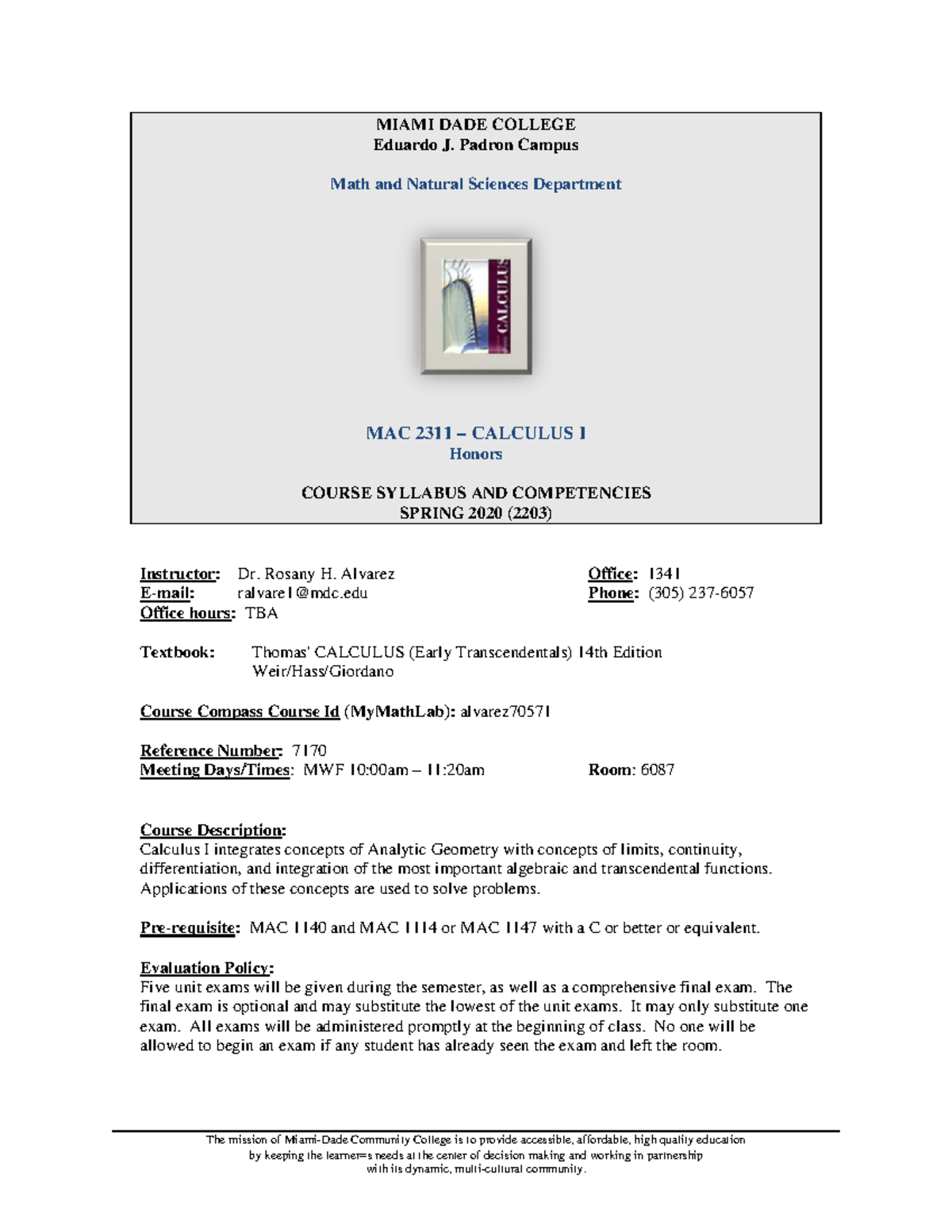 Calculus I Honors Course Syllabus - Studocu