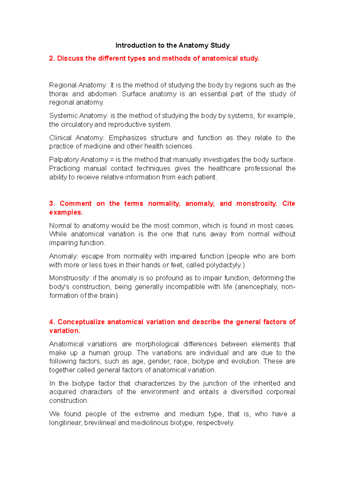 Introduction to the Anatomy Study - Discuss the different types and ...