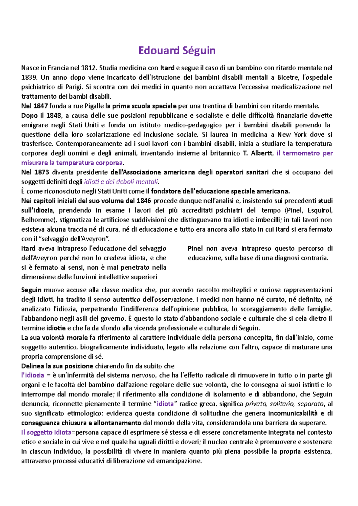 Edouard Séguin - Riassunto di pedagogia speciale - Edouard Séguin Nasce ...