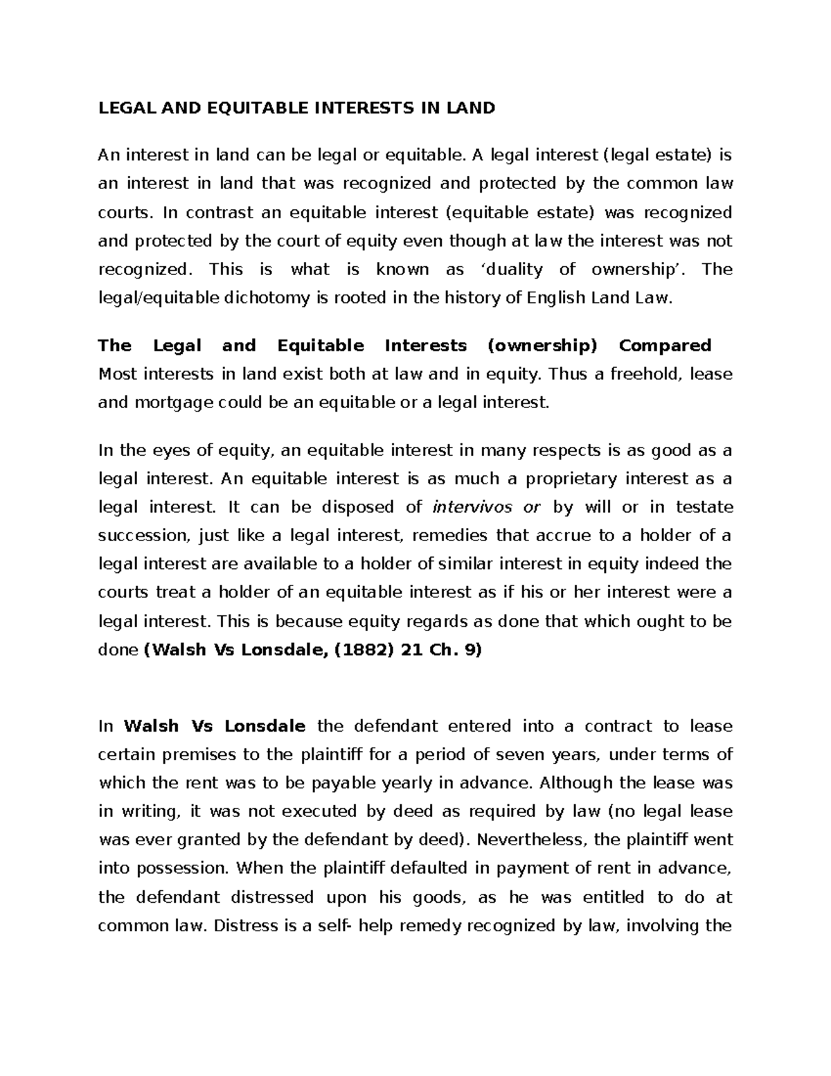 Legal AND Equitable Interests IN LAND - LEGAL AND EQUITABLE INTERESTS ...