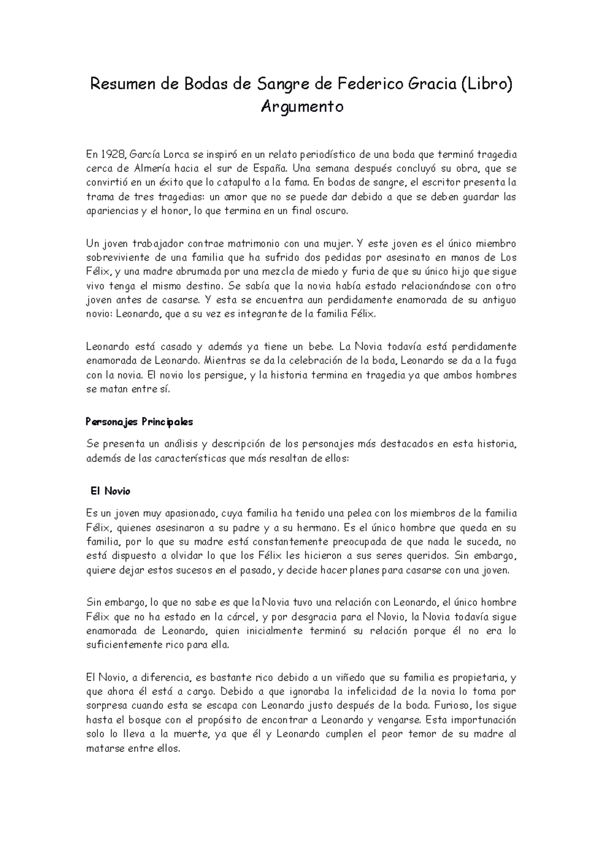 Bodas de Sangre Semana 8 - Resumen de Bodas de Sangre de Federico ...