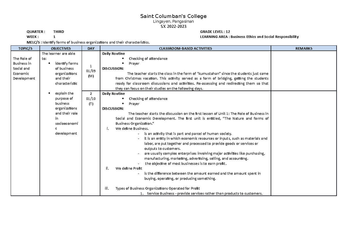 Q3 Week1 WLP Bus - Lecture notes - Saint Columban's College Lingayen ...
