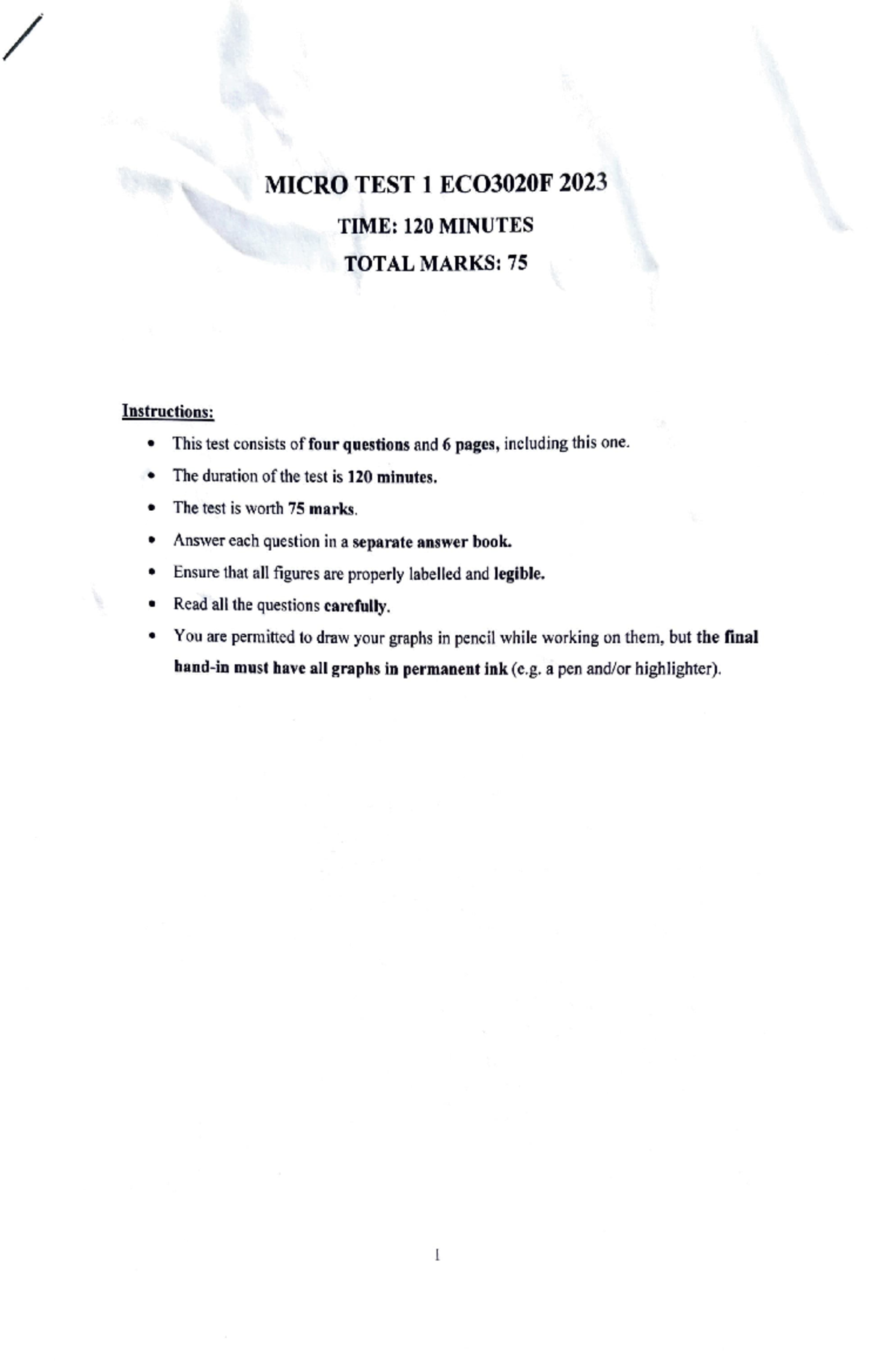 Micro Test 1 2023 - / Instructions: MICRO TEST 1 ECO3020F 202 3 TIME ...