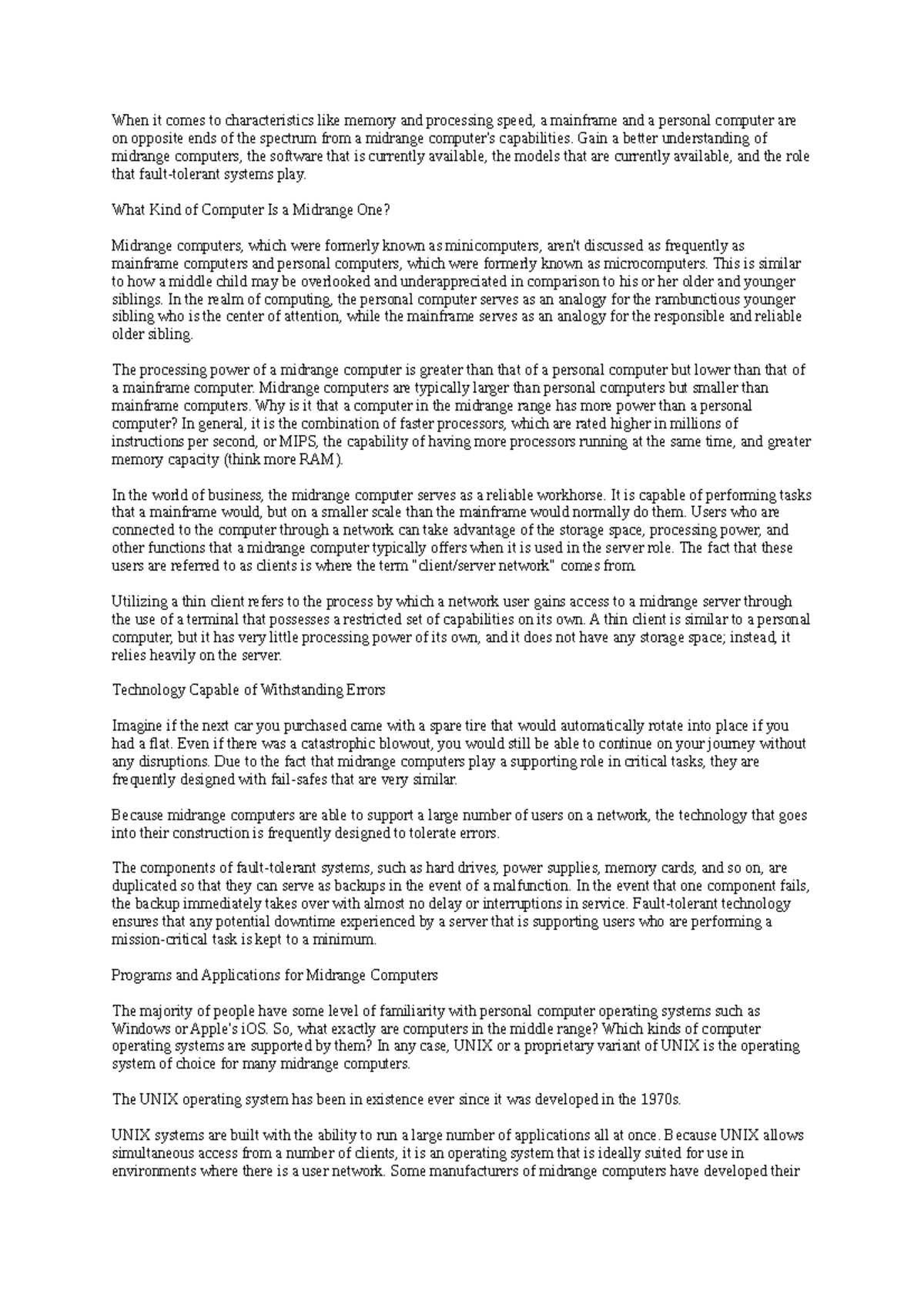 Midrange Computer - When it comes to characteristics like memory and ...