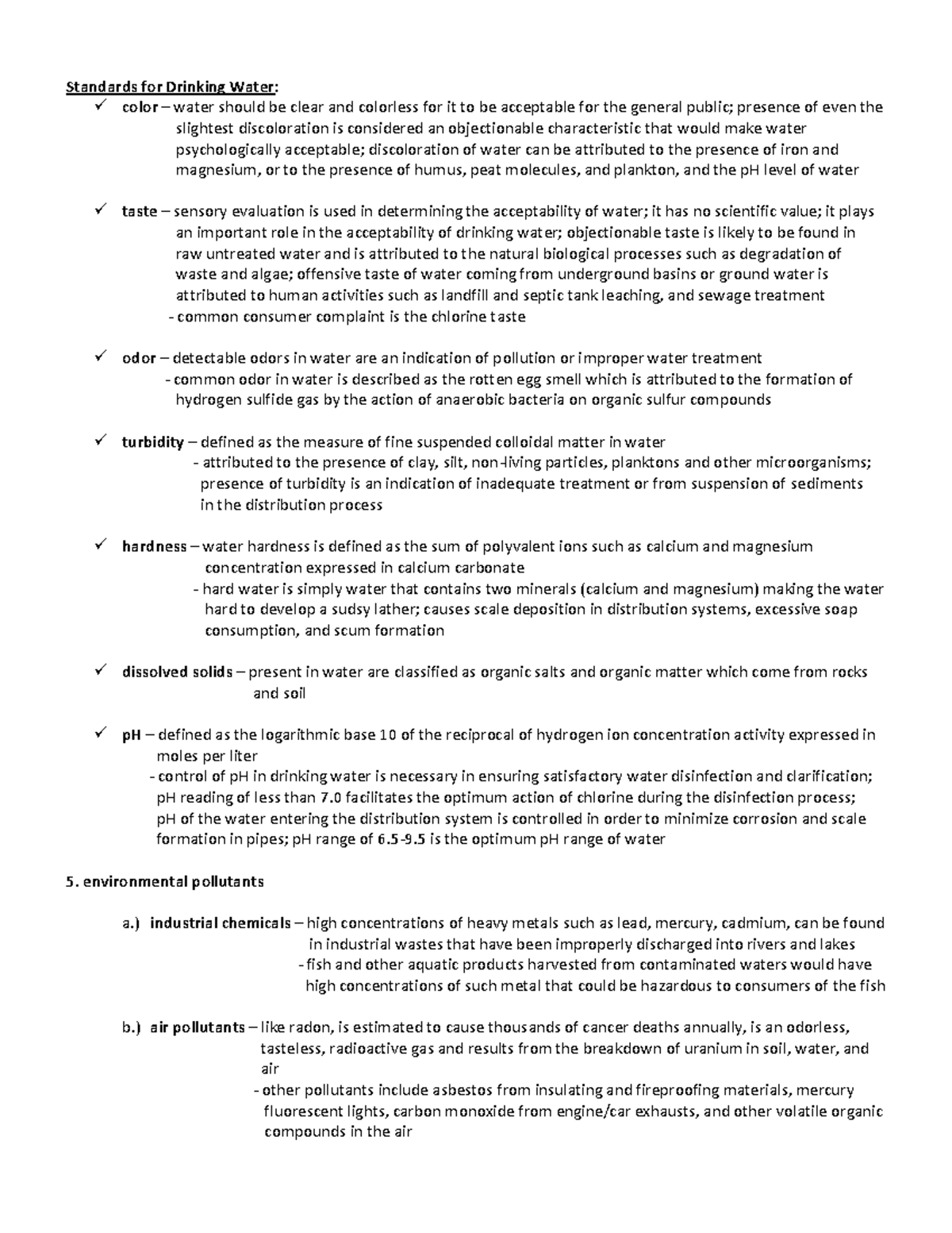 Hospitality Standards Drinking - Standards for Drinking Water: color ...