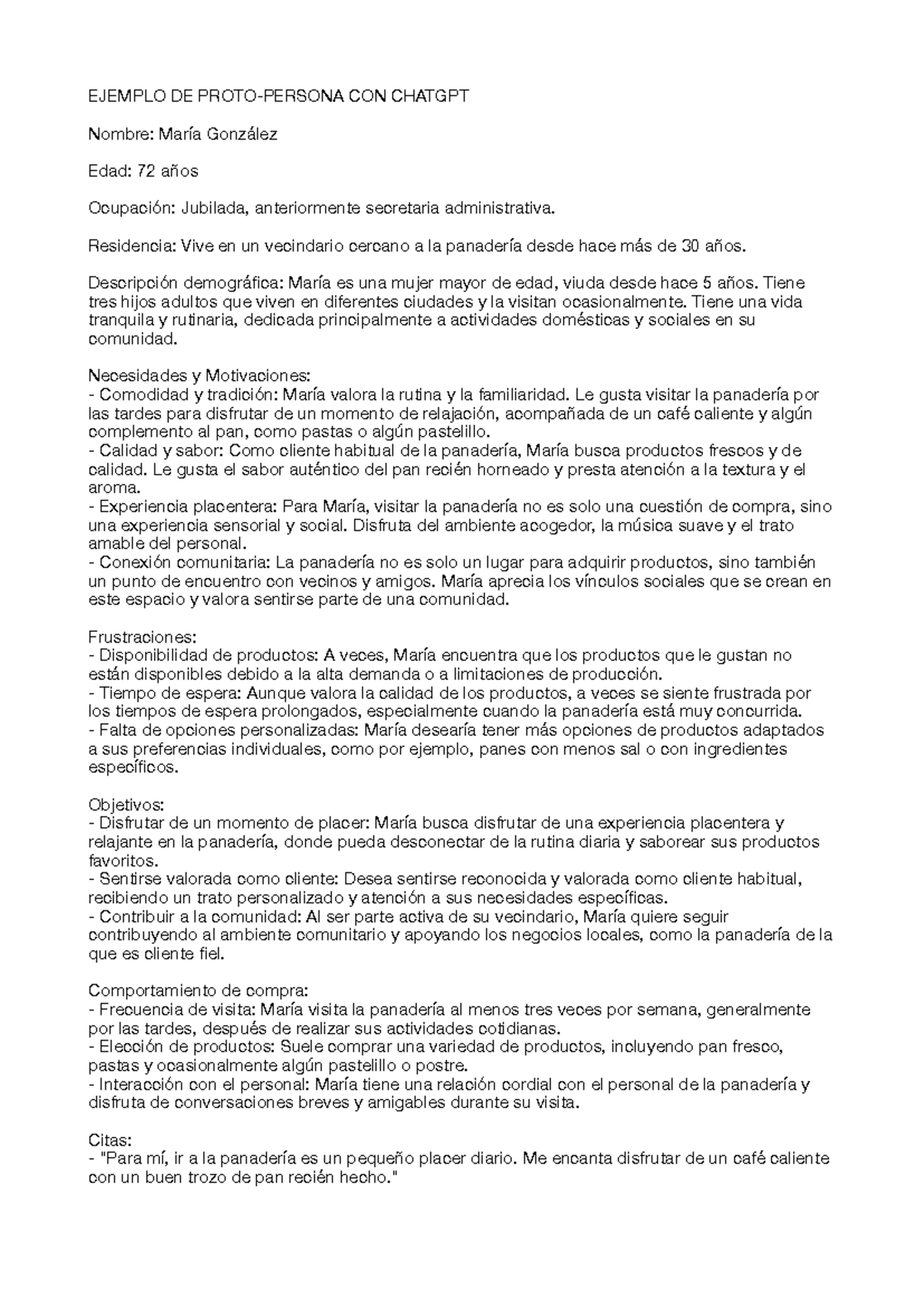 Ejm Proto-Persona (Chat GPT) - EJEMPLO DE PROTO-PERSONA CON CHATGPT Nombre: María González Edad ...
