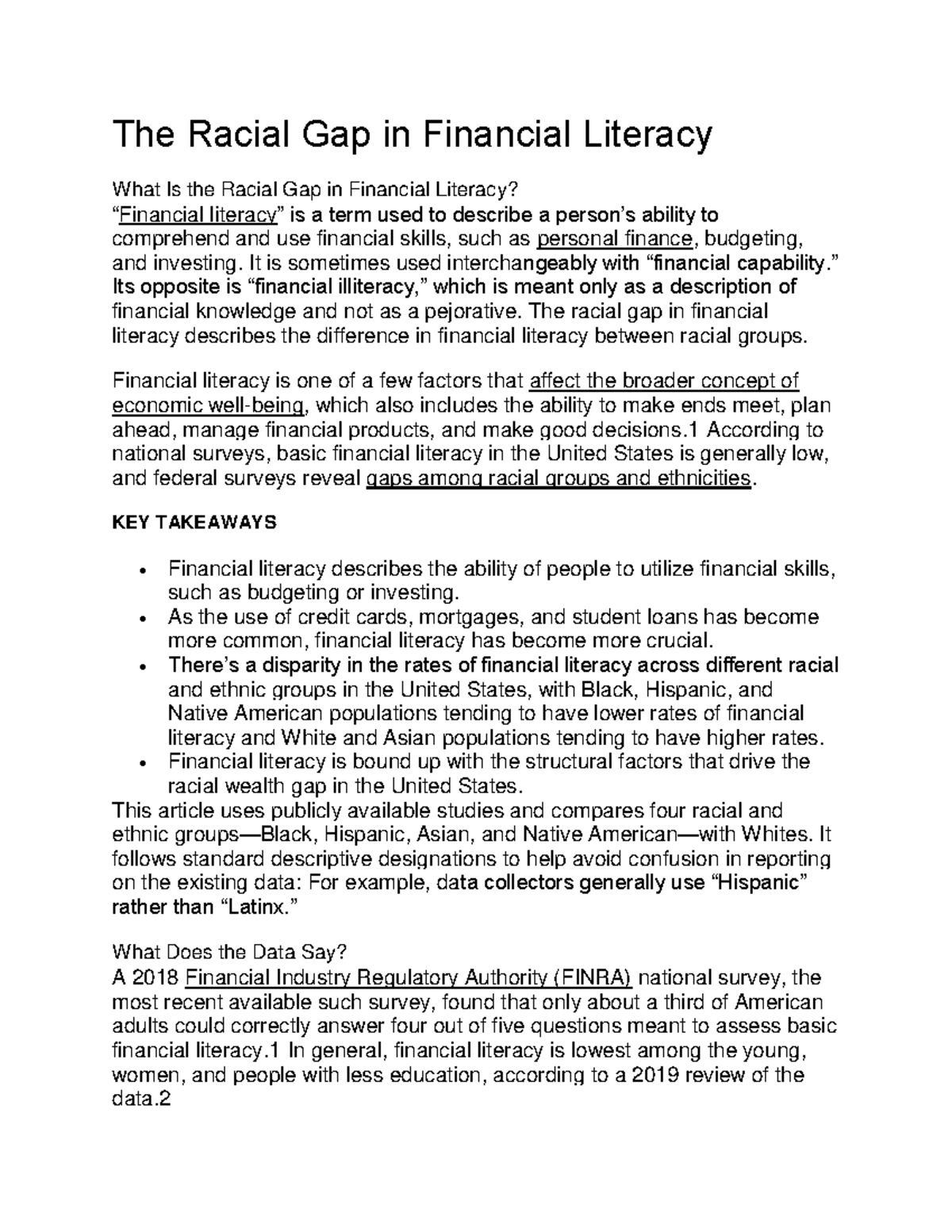The Racial Gap in Financial Literacy - It is sometimes used ...