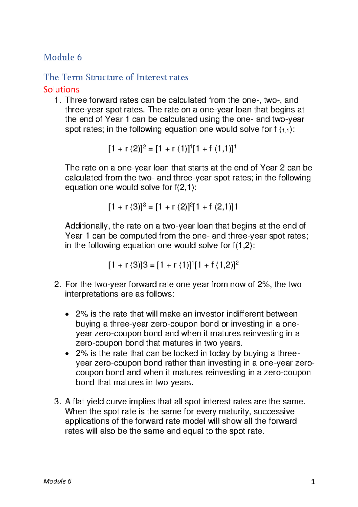 Module 6 Revision Solutions - Module 6 The Term Structure of Interest ...