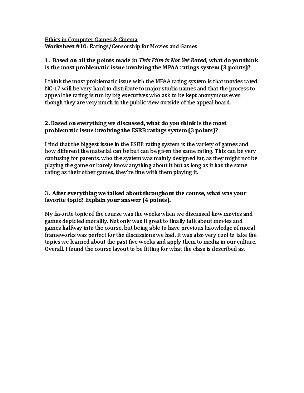 Worksheet #10 - Three questions on the week 10 lecture on Ratings ...