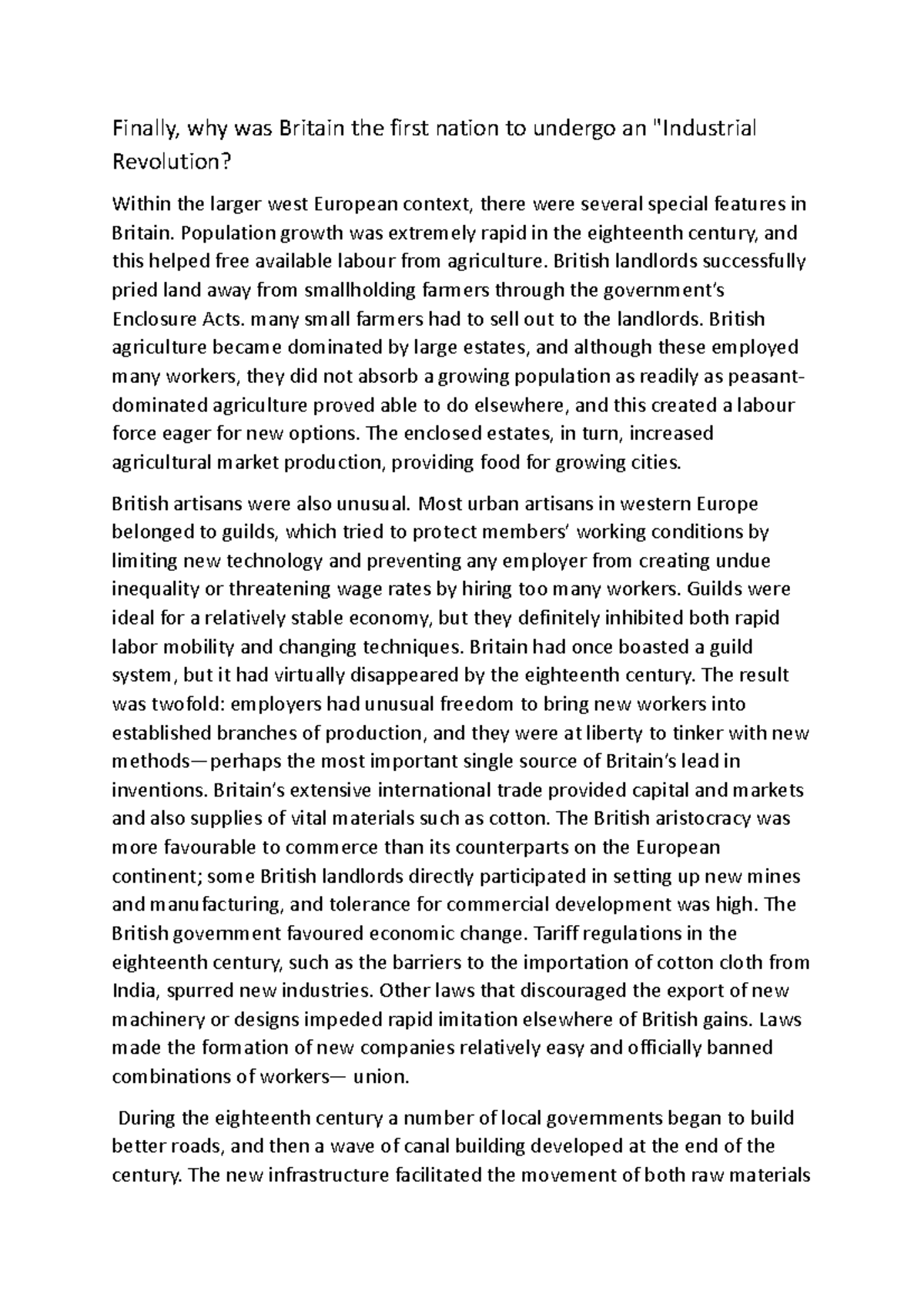 Why it was britian to undergo industrial revolution first - Finally ...